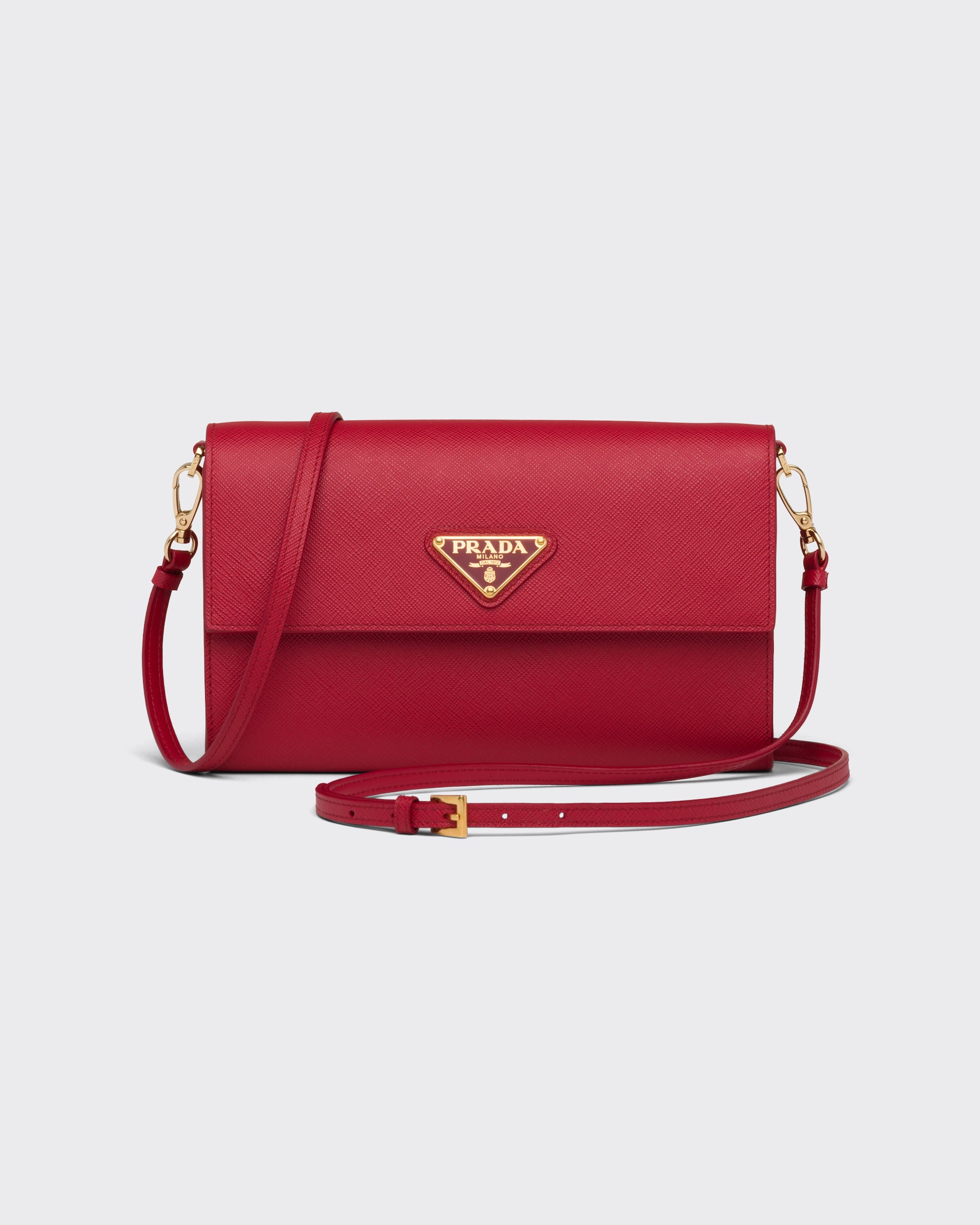 Fiery Red Saffiano And Leather Wallet With Shoulder Strap | PRADA