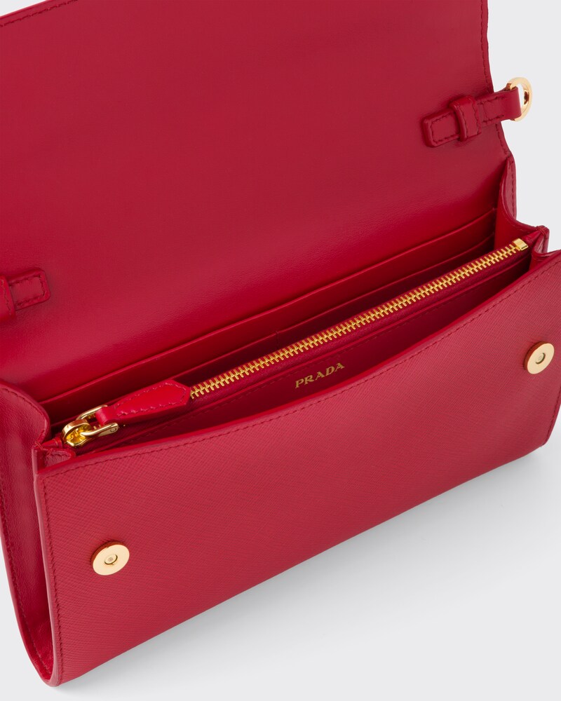 Fiery Red Saffiano And Leather Wallet With Shoulder Strap | PRADA