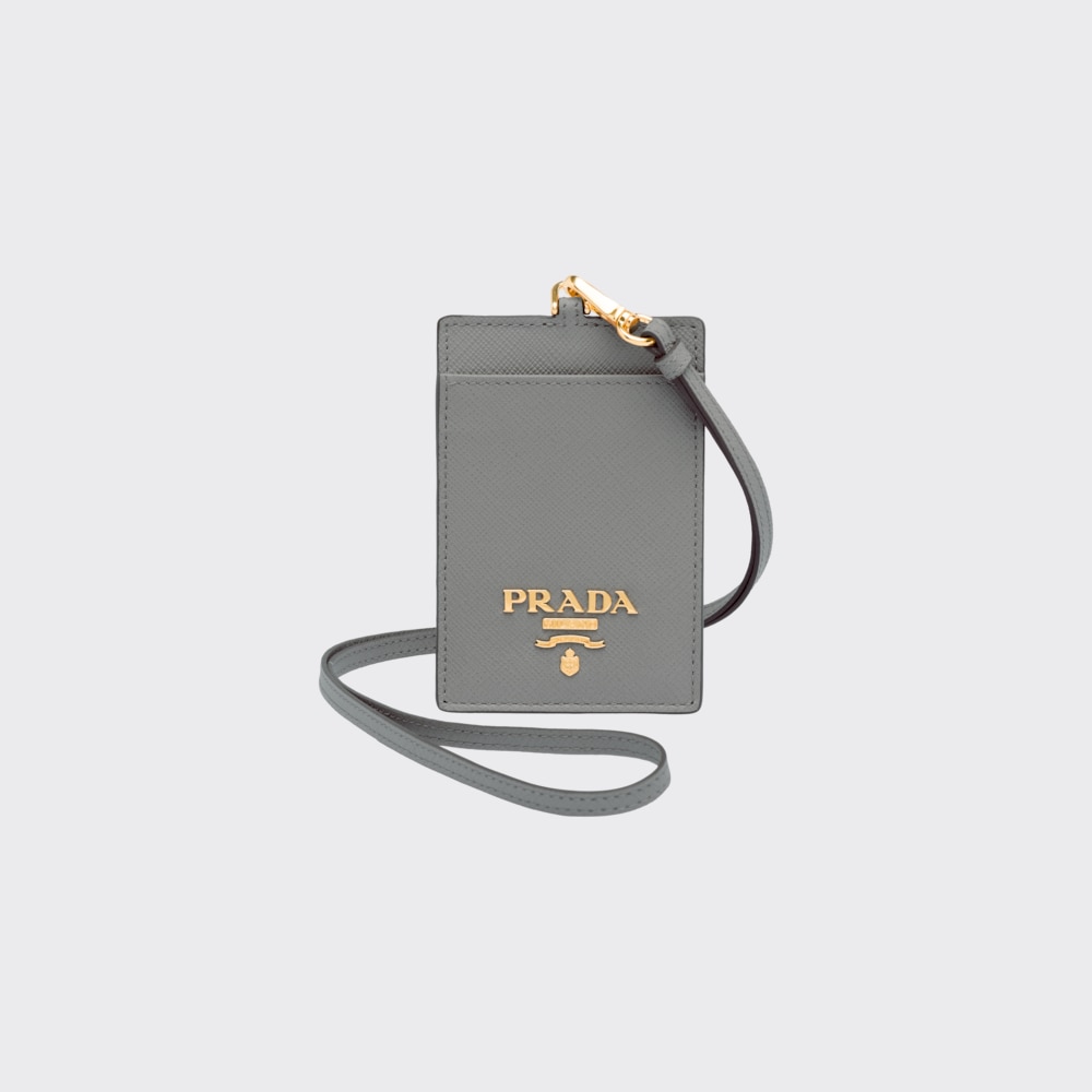 Marble Gray Saffiano Leather Badge Holder | Prada
