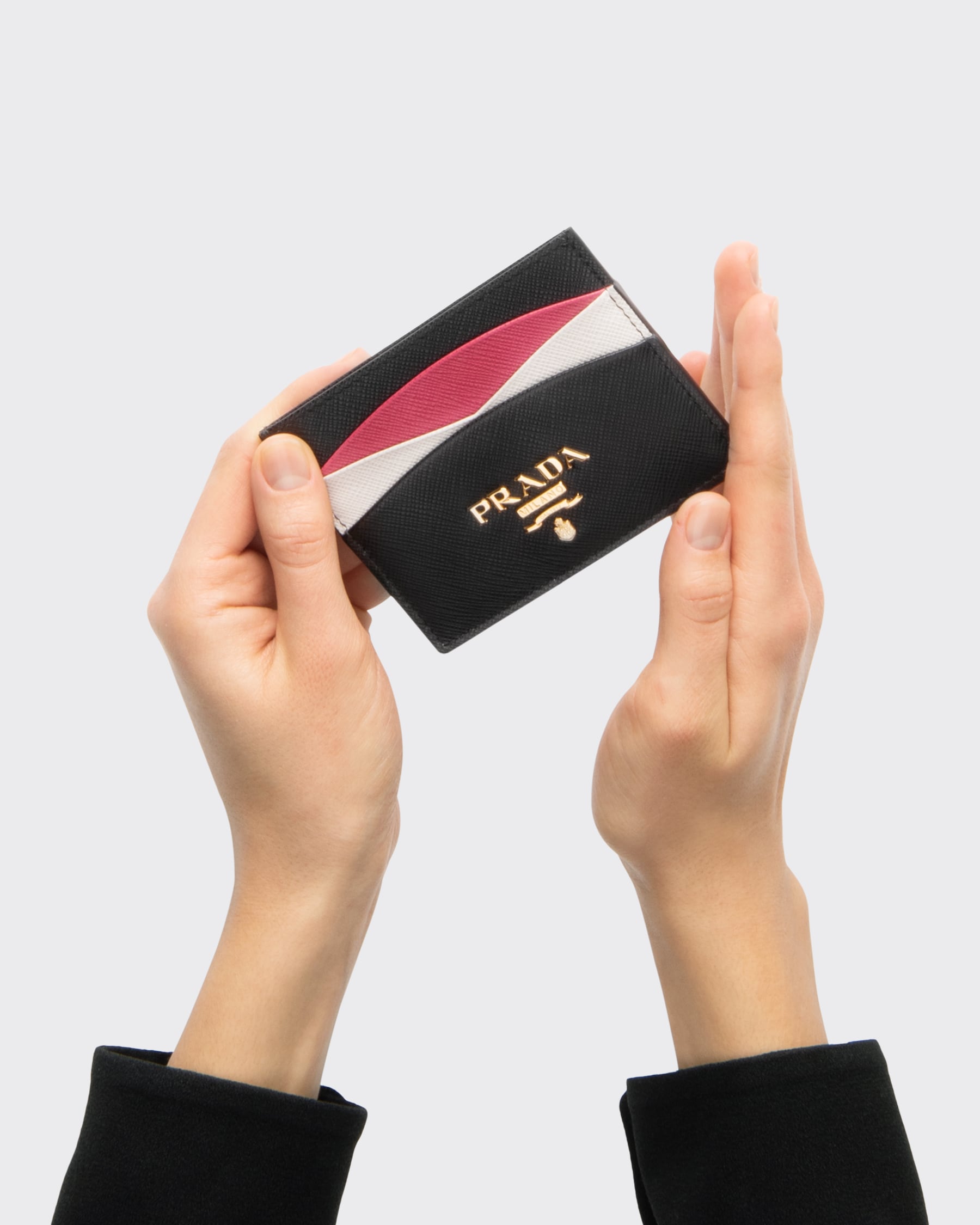 Black/hibiscus Saffiano Leather Card Holder | PRADA