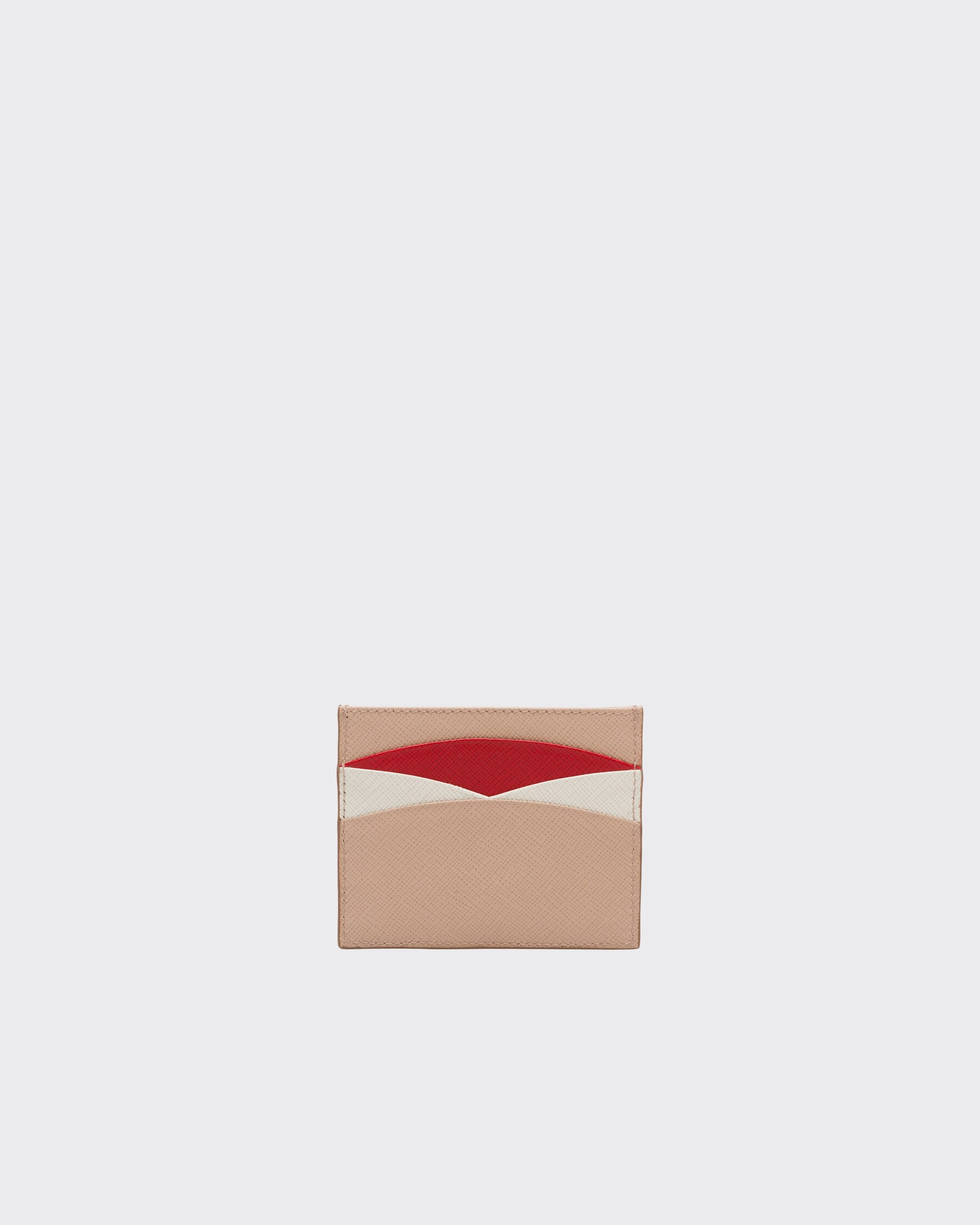 Powder Pink/fiery Red Saffiano Leather Card Holder | PRADA