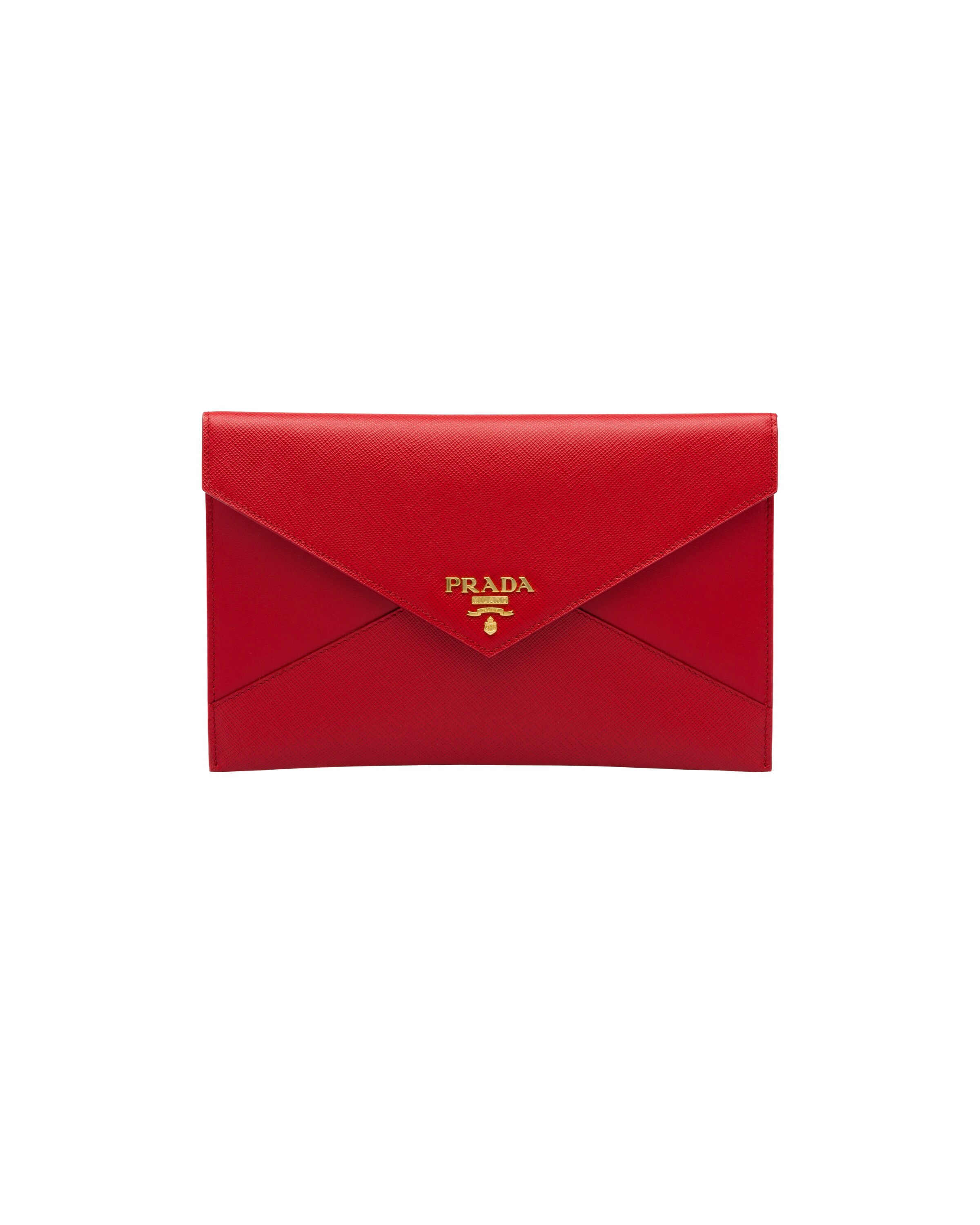 Fiery Red Saffiano Leather and Leather Pouch Wallet | Prada