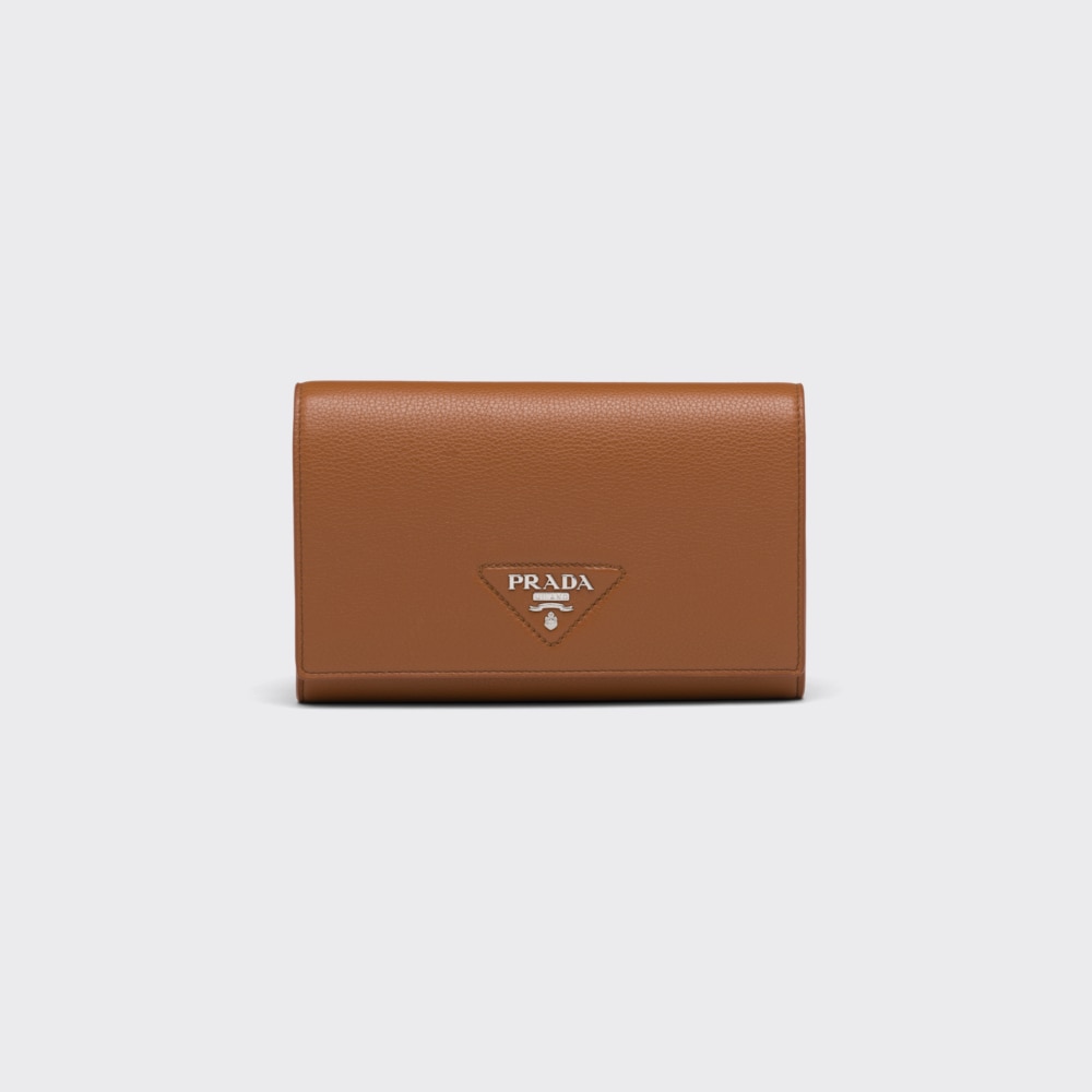 Cognac Large leather wallet | Prada