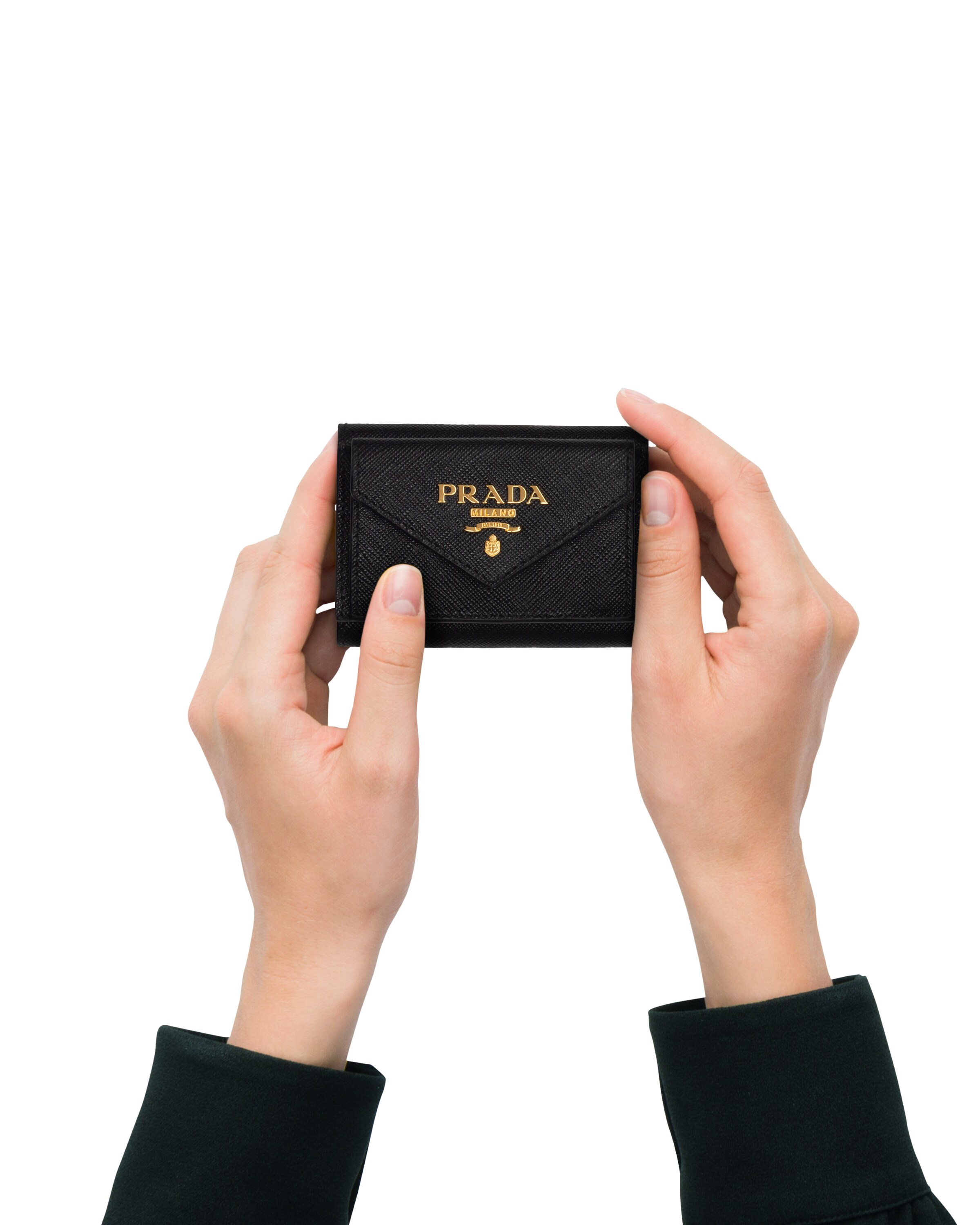 Cartera pequeña de piel Saffiano Negro/hibisco | Prada