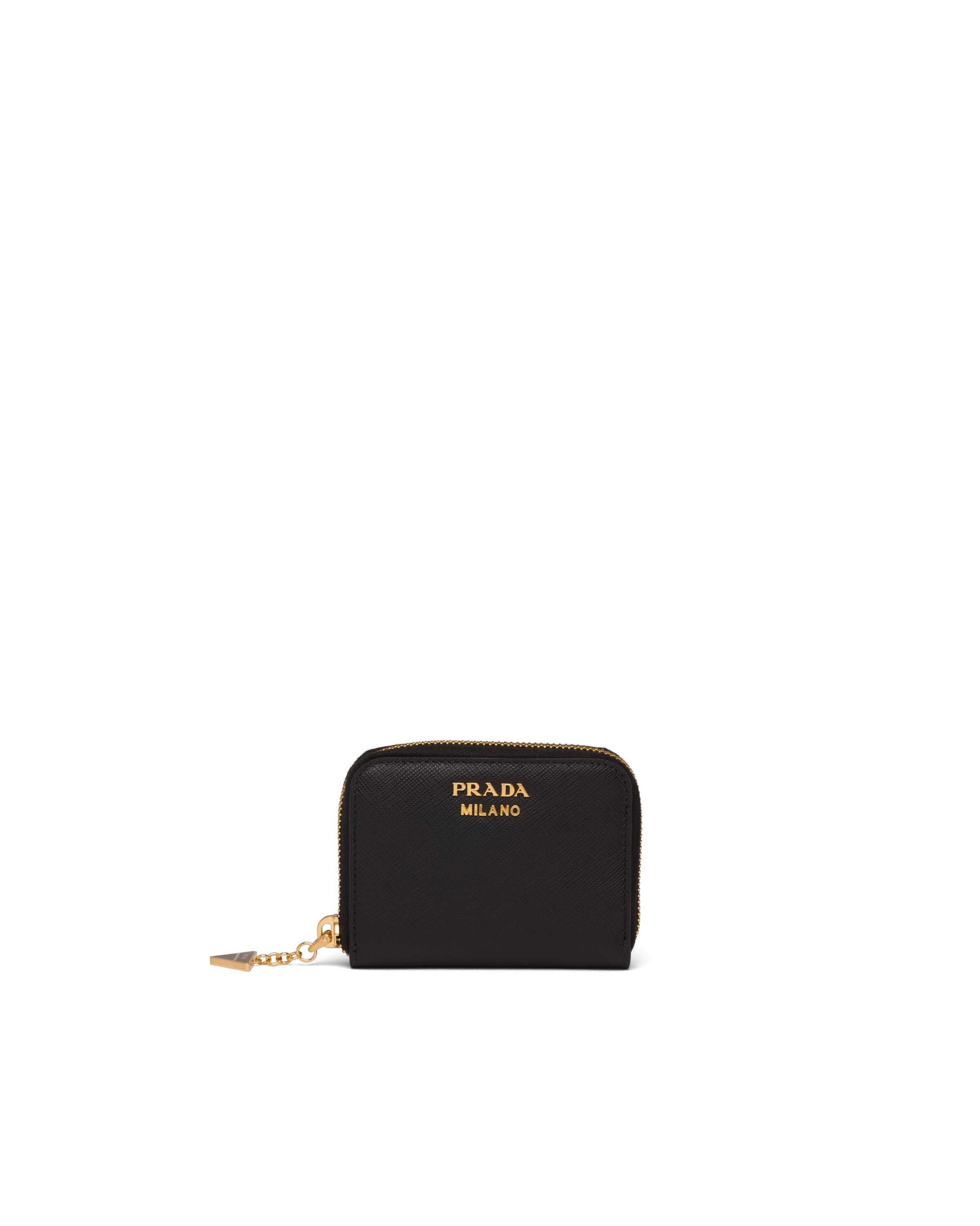 Black Saffiano leather coin purse with charm | Prada