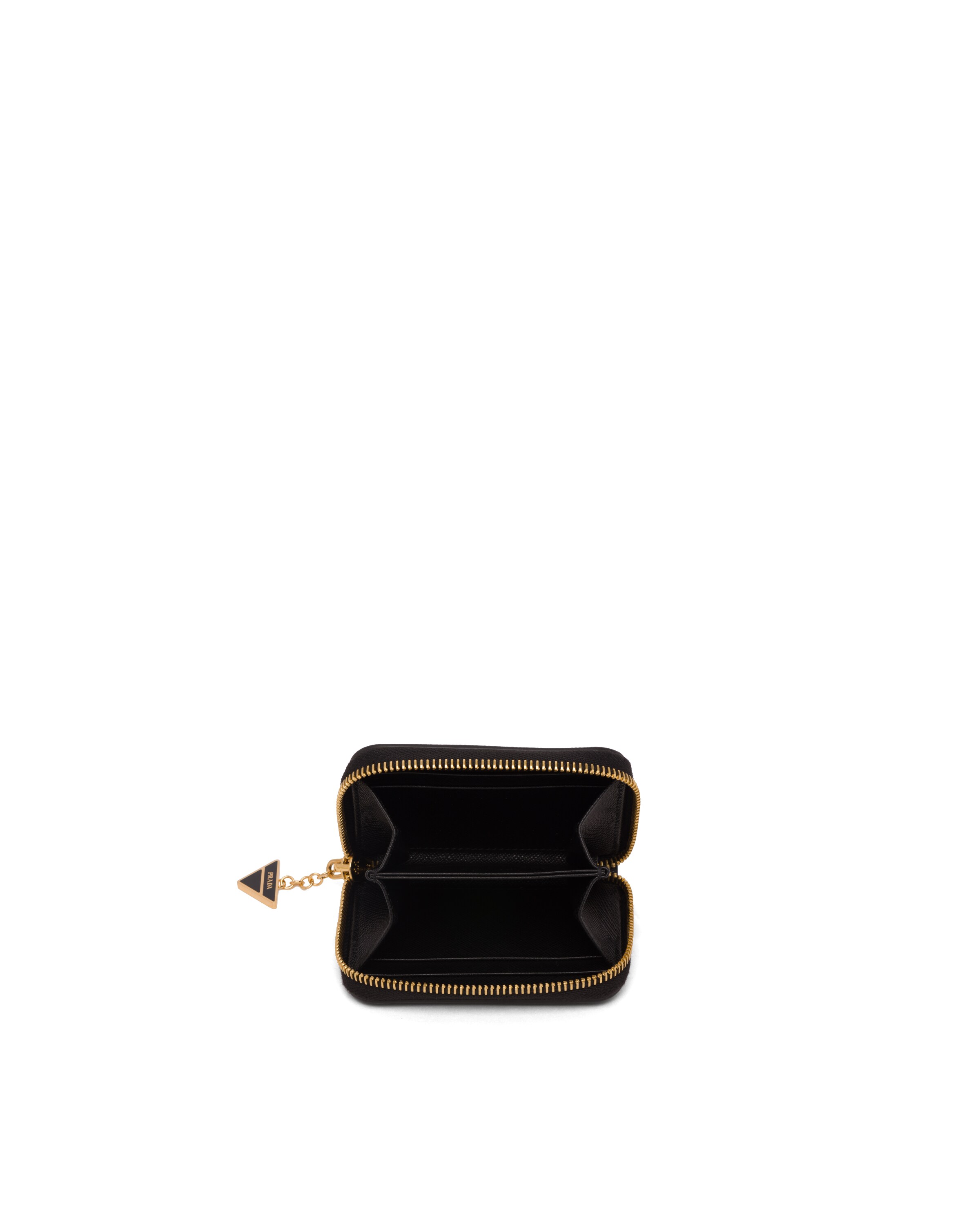 Black Saffiano leather coin purse with charm | Prada