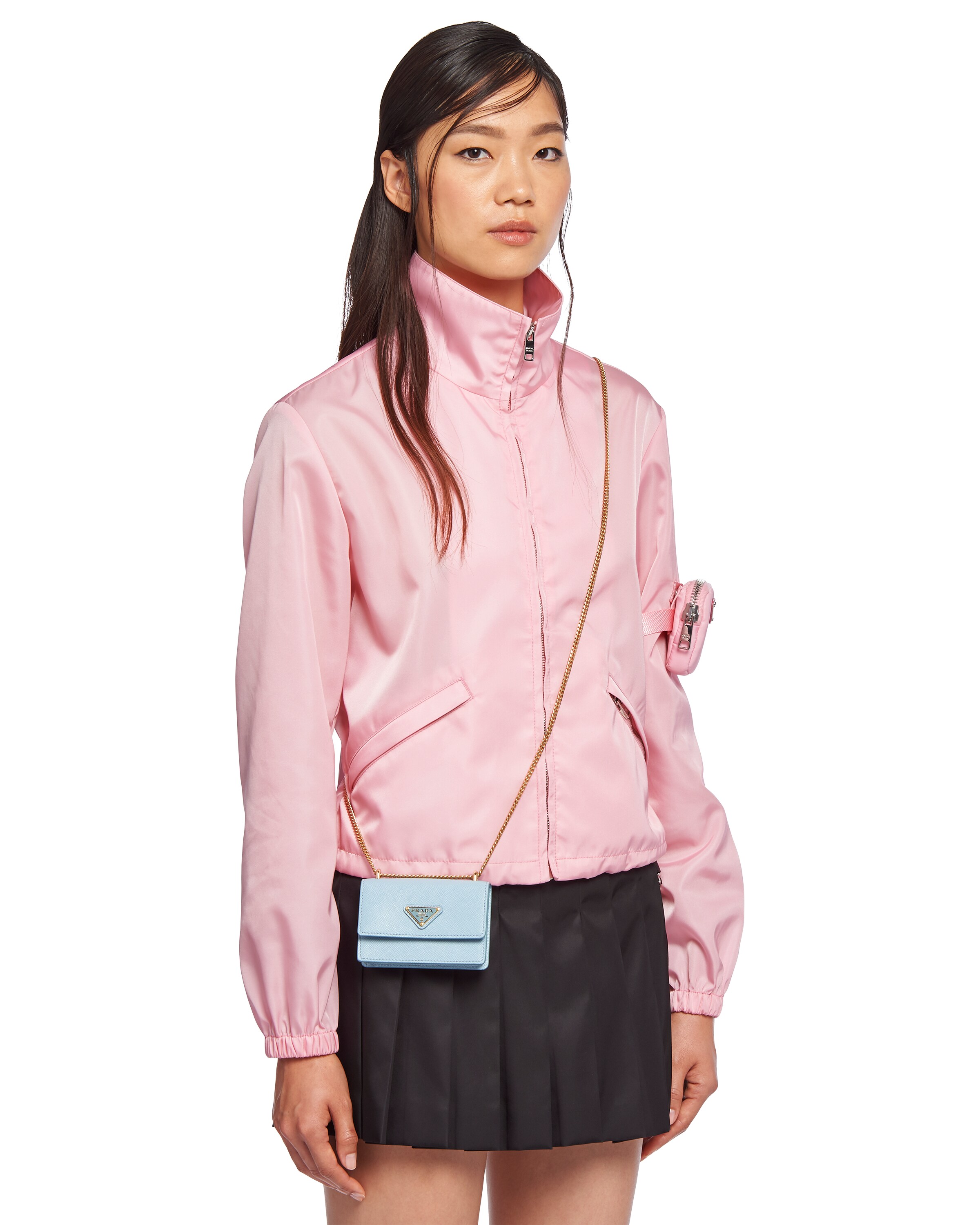 Navy Saffiano leather card holder with shoulder strap | Prada