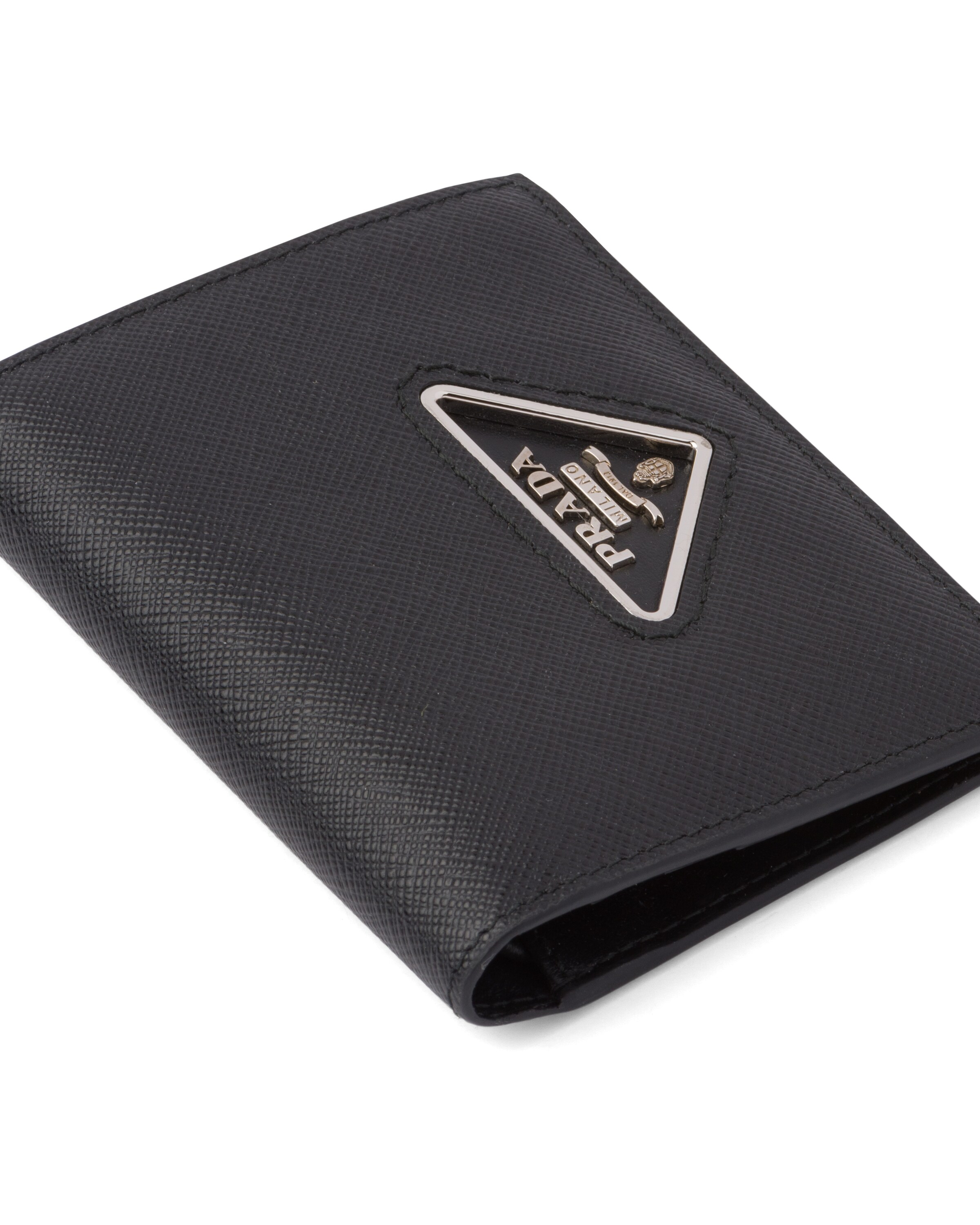 Cartera pequeña de piel y Saffiano Negro | Prada