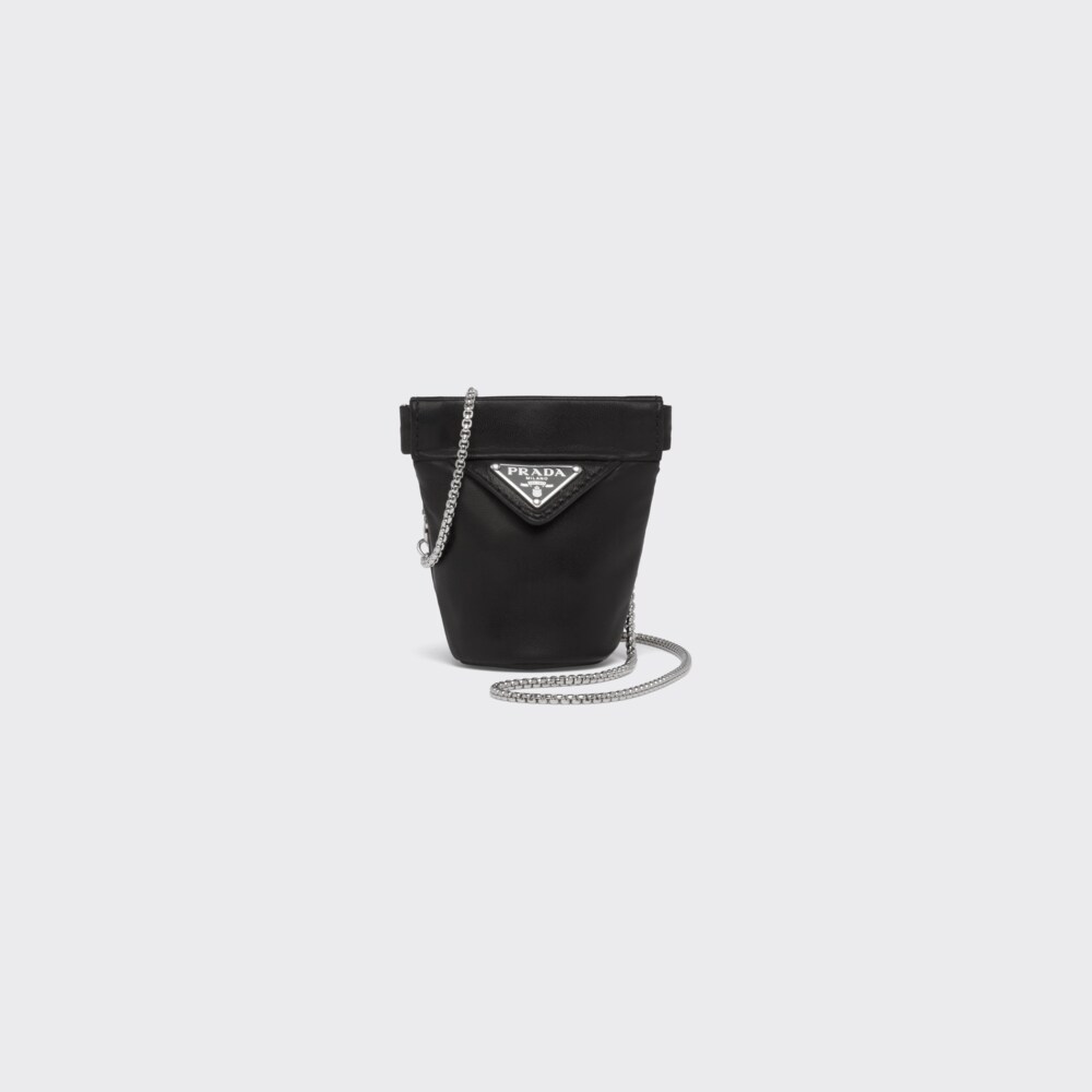 Black Nappa leather mini-pouch with necklace | Prada