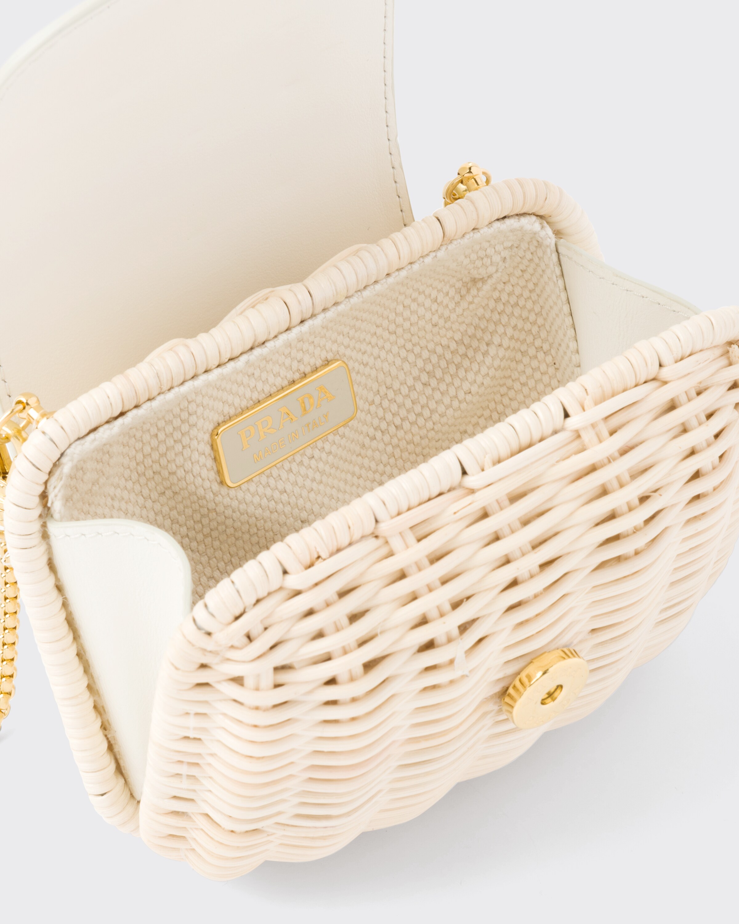 Tan/white Wicker And Leather Mini Bag | PRADA