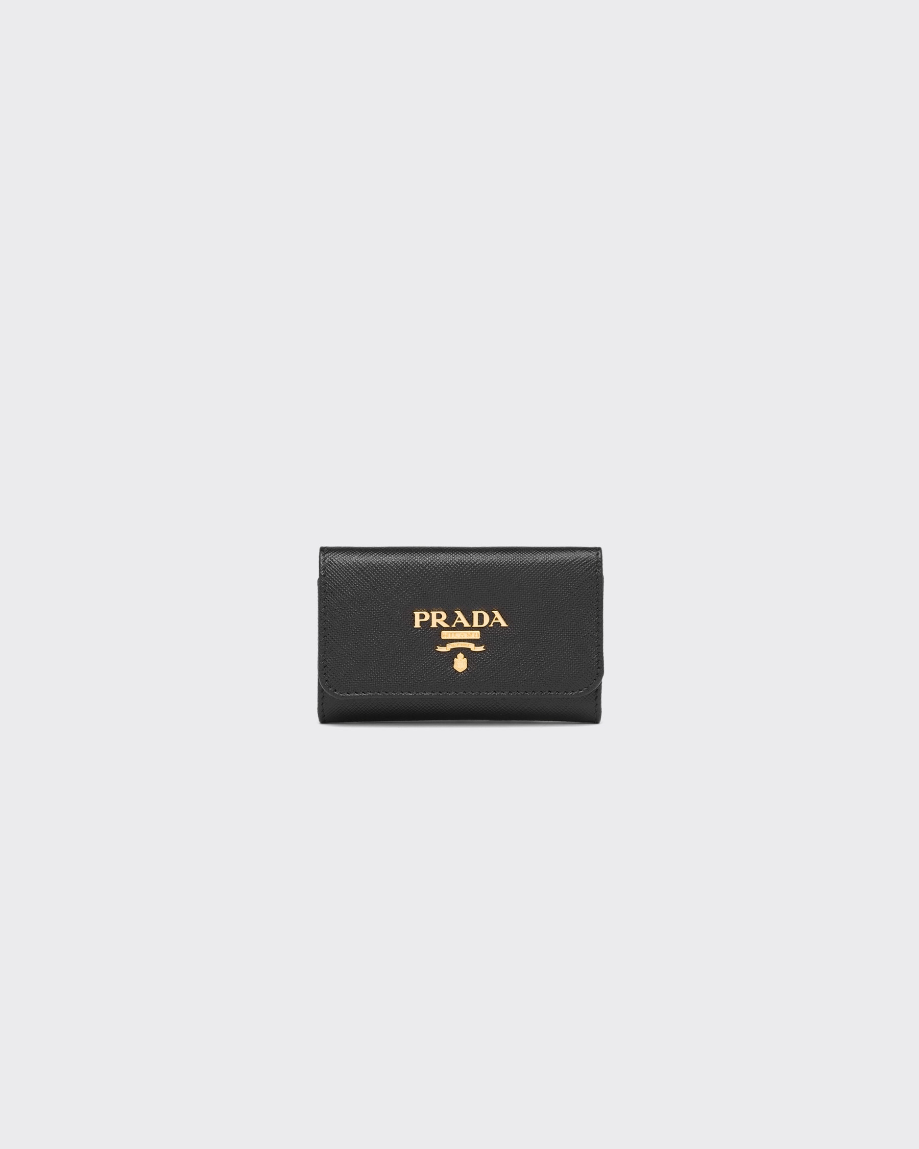 Black/hibiscus Saffiano Leather Key Case | PRADA