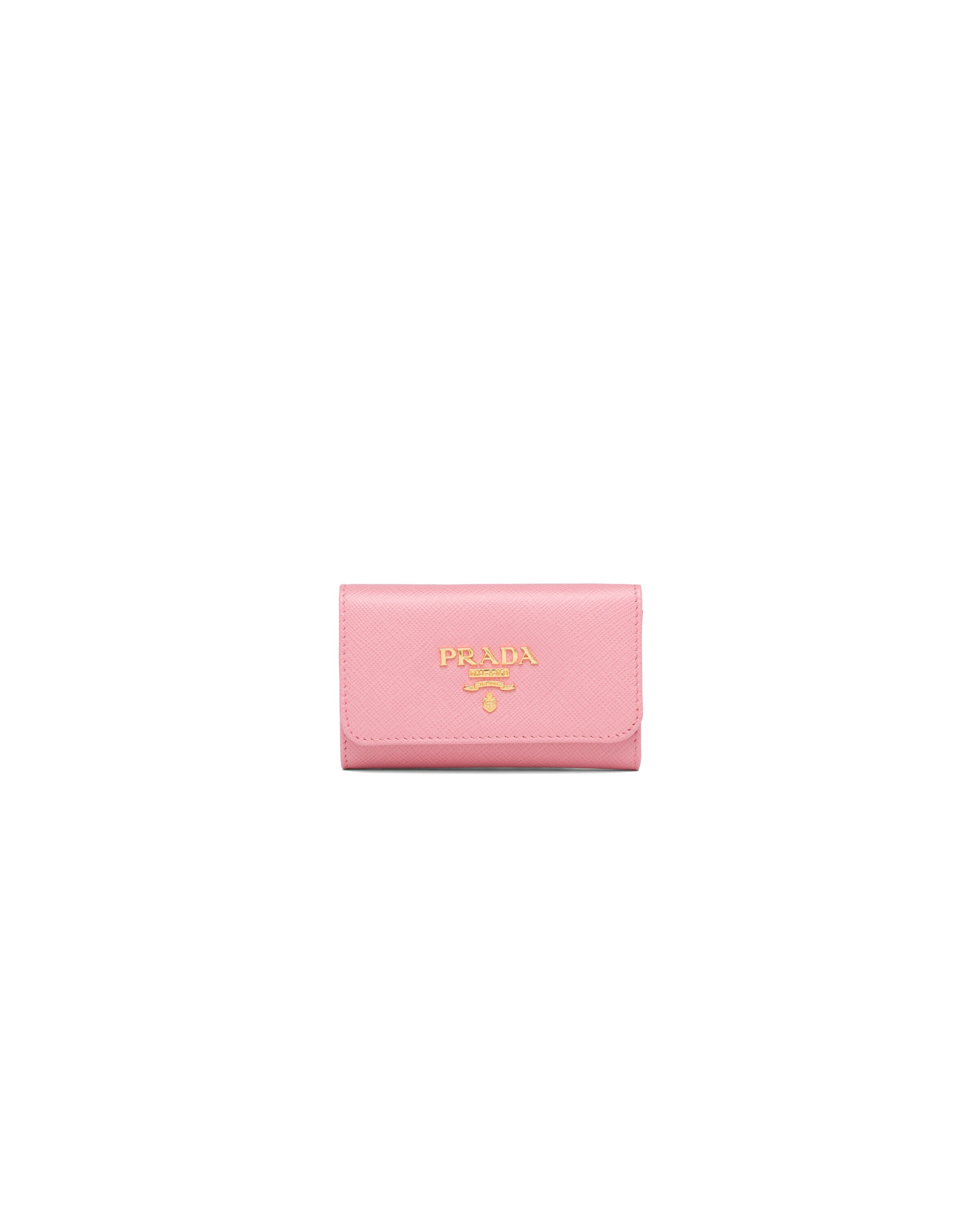 Petal Pink/peach Saffiano leather key case | Prada