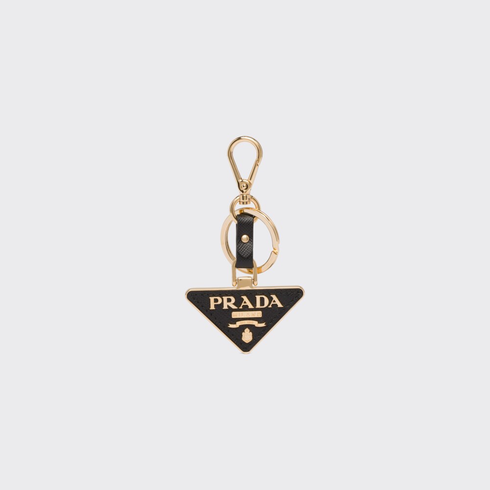 Black Saffiano Leather and Metal Keychain | Prada