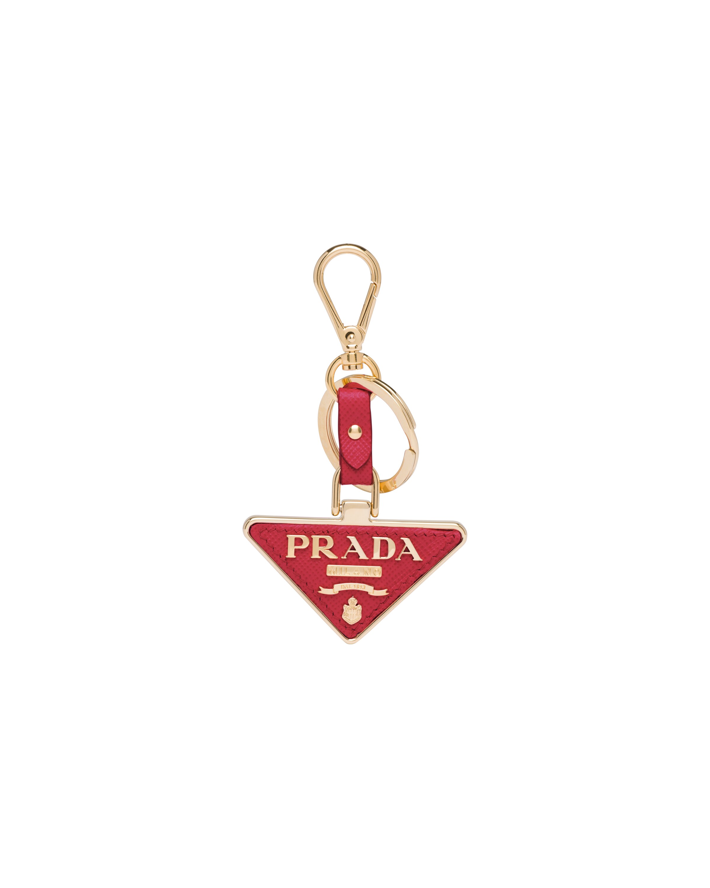 Fiery Red Saffiano Leather and Metal Keychain | Prada