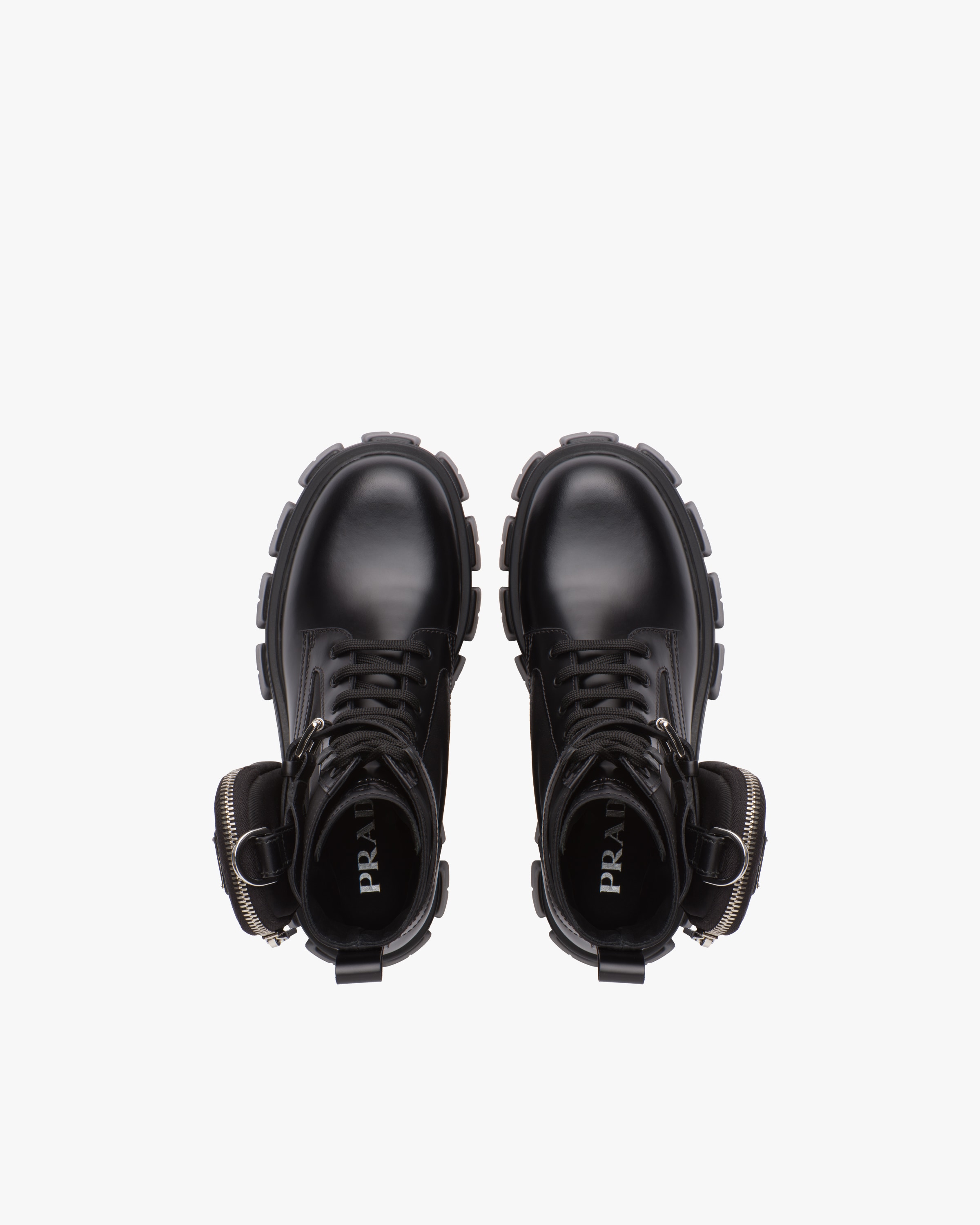 Black Monolith brushed rois leather and nylon biker boots | Prada