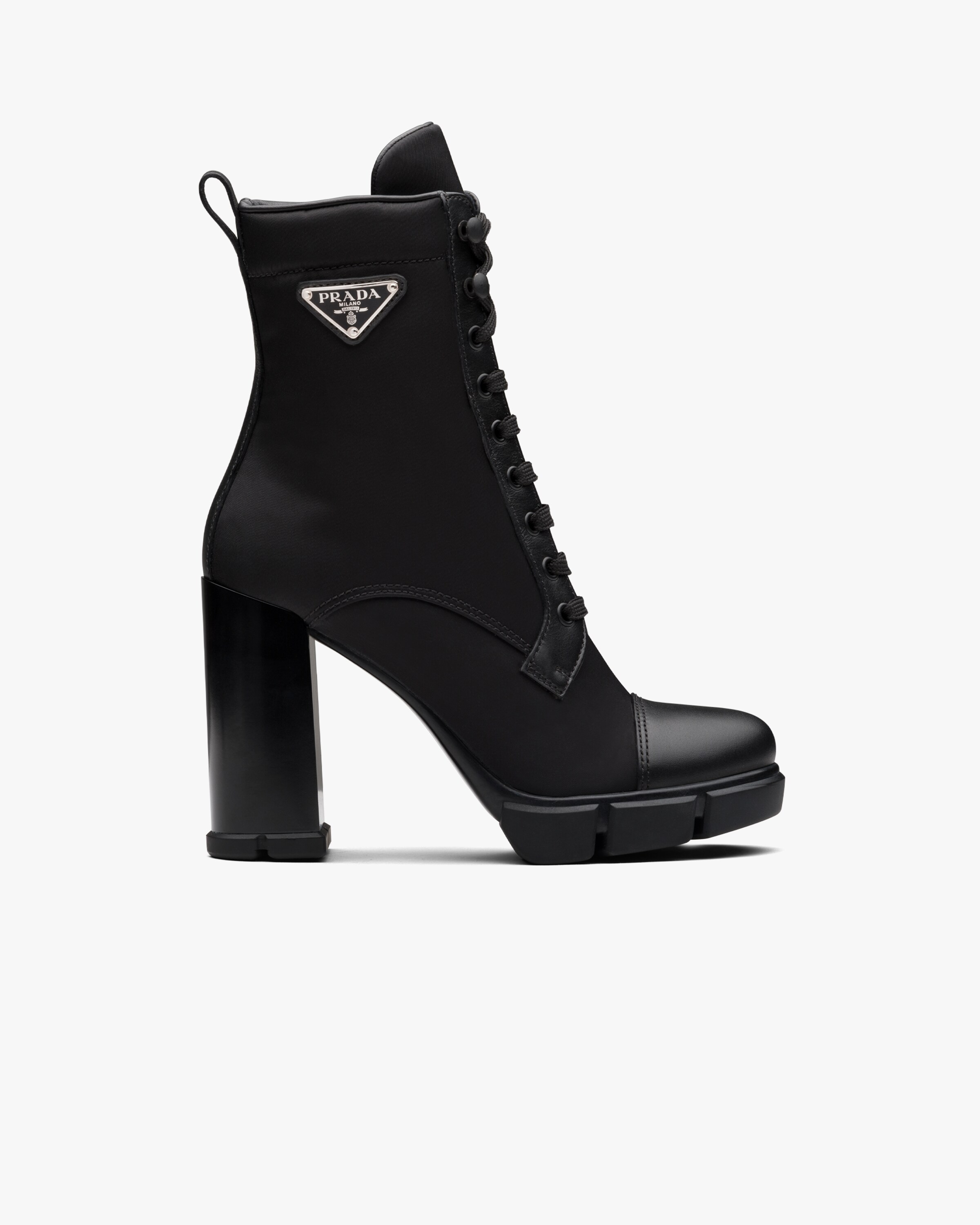 Black Leather and nylon fabric booties | Prada