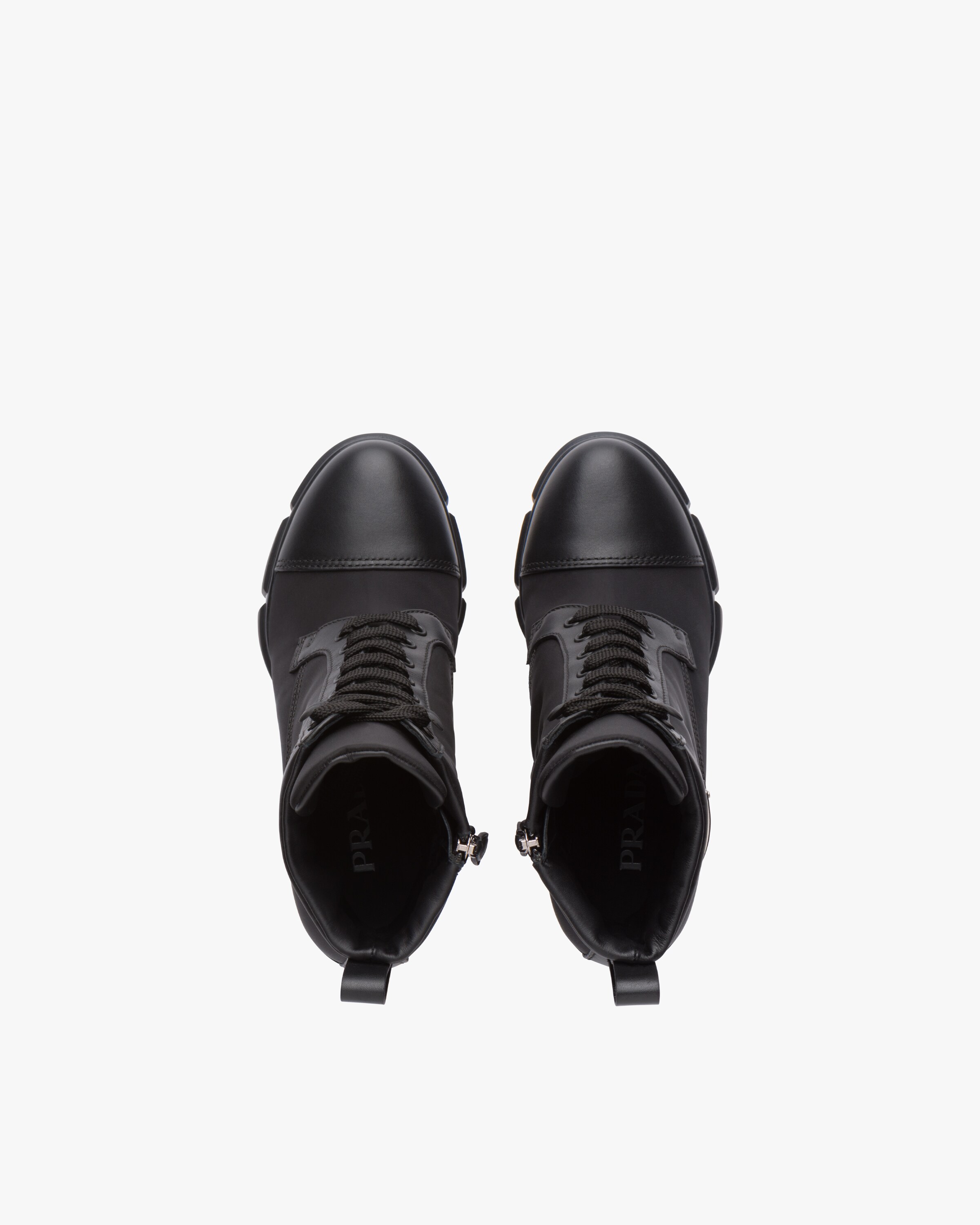 Black Leather and nylon fabric booties | Prada