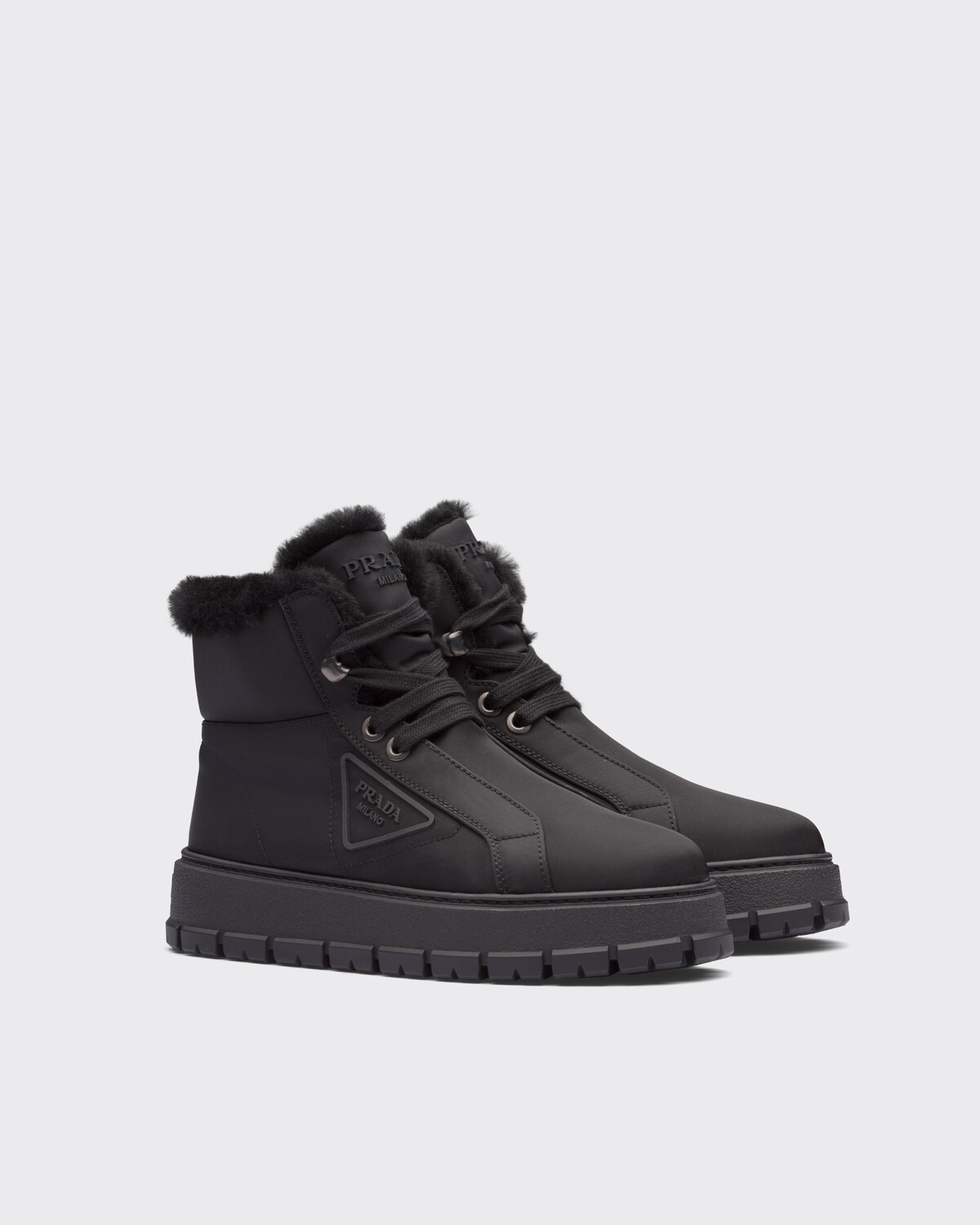 Black Re-nylon Gabardine Lace-up Booties | PRADA