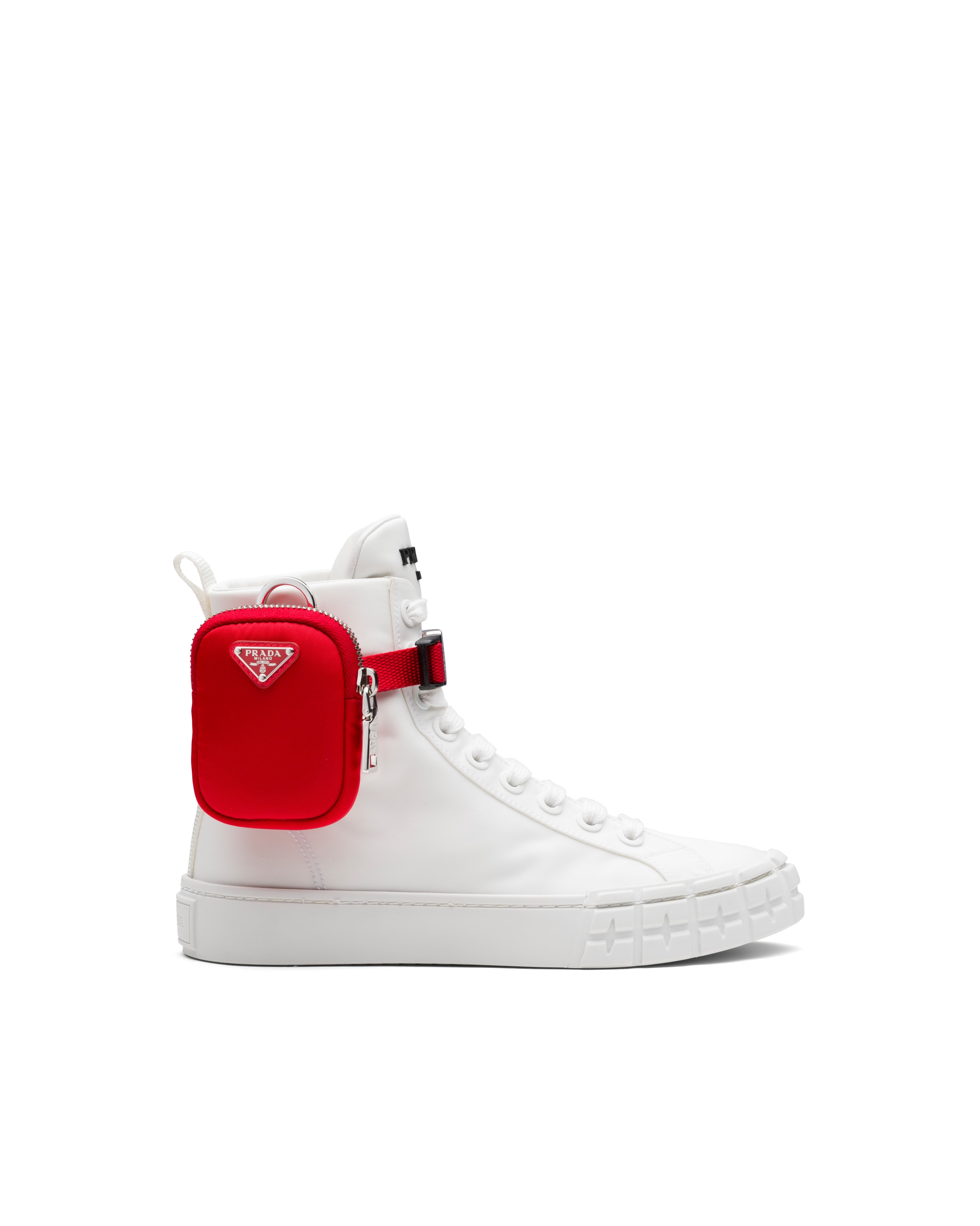 White/red Wheel Re-Nylon Gabardine high-top sneakers | Prada