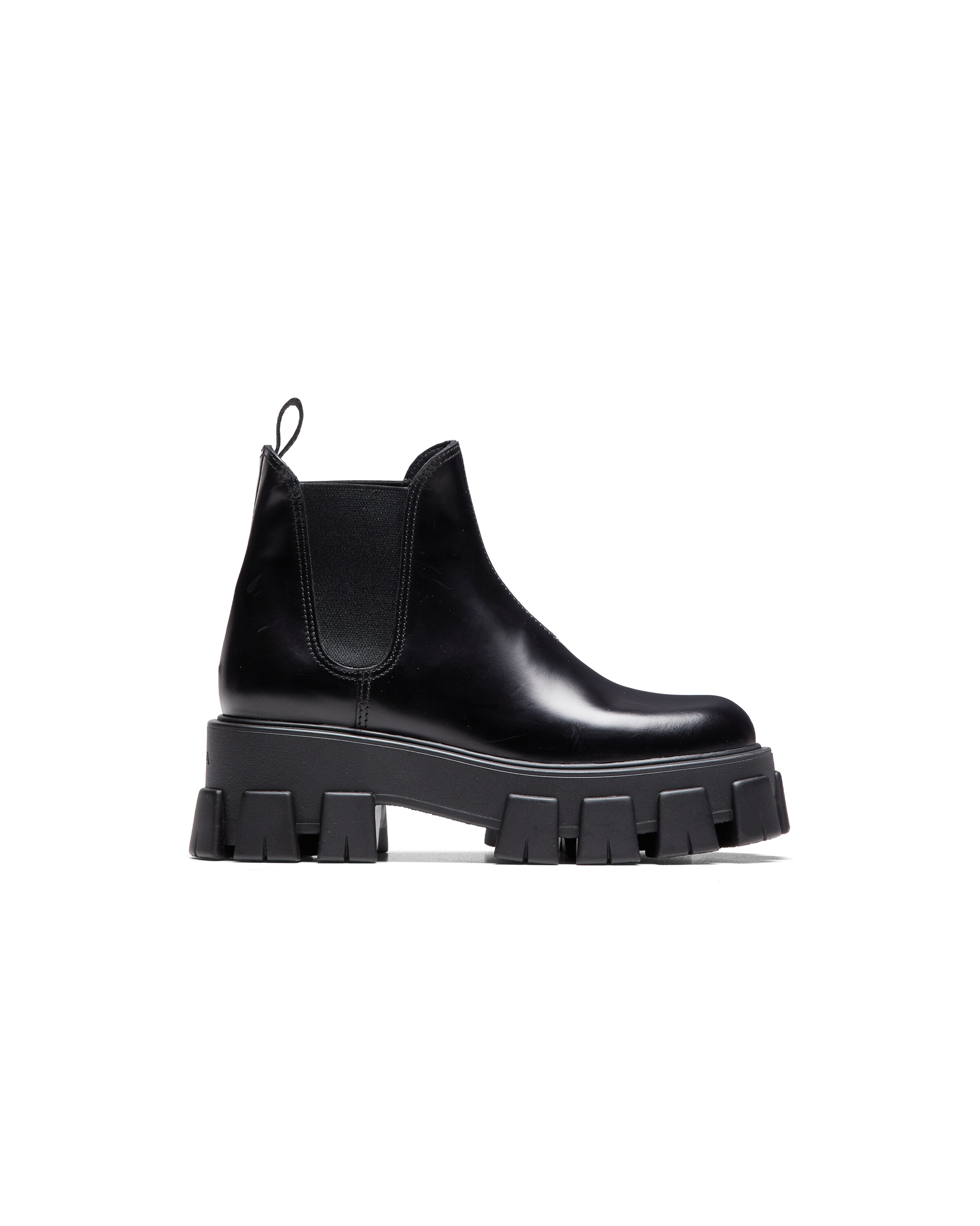 Black Monolith brushed leather booties | Prada