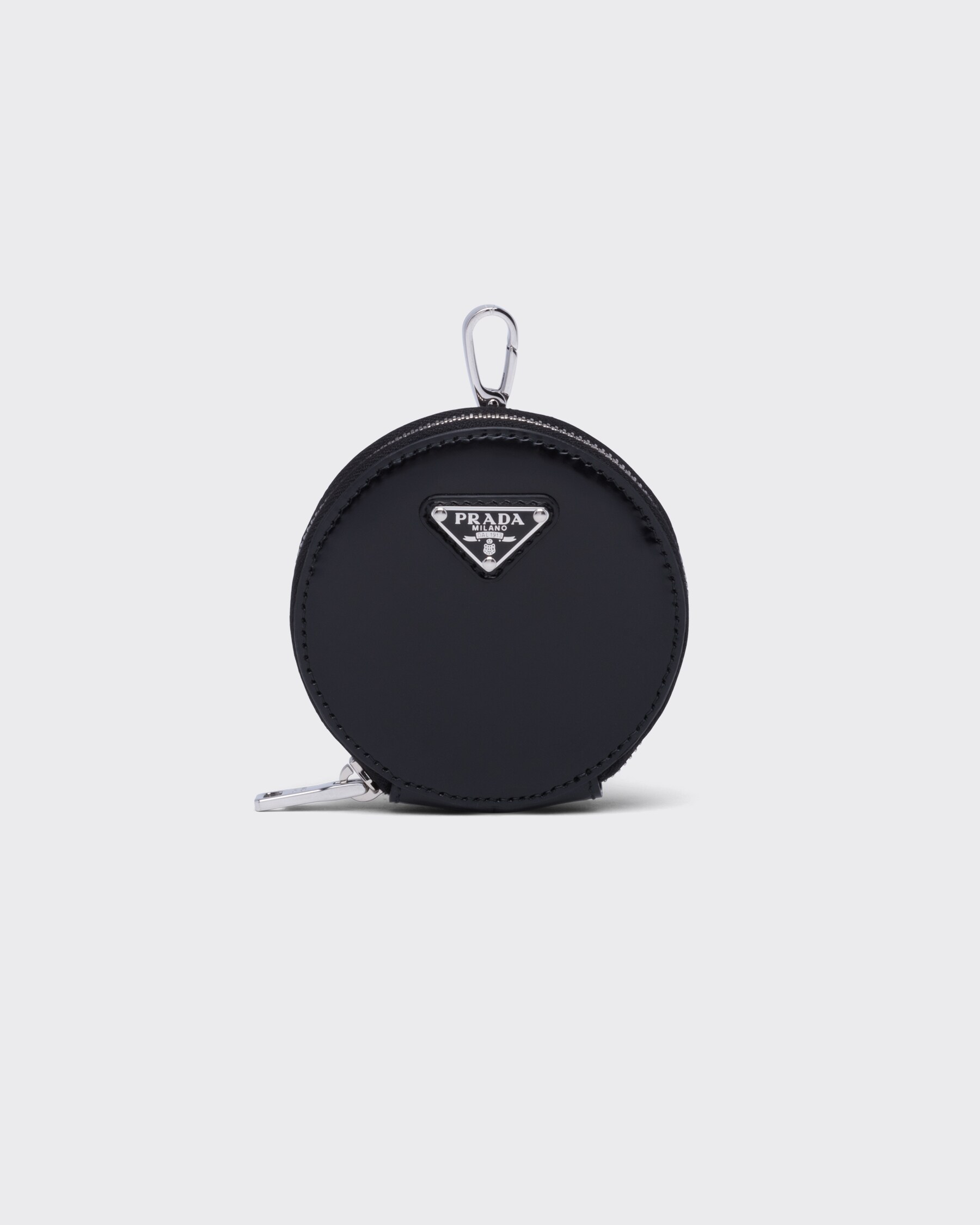 Black Brushed Leather Round Mini-pouch | PRADA