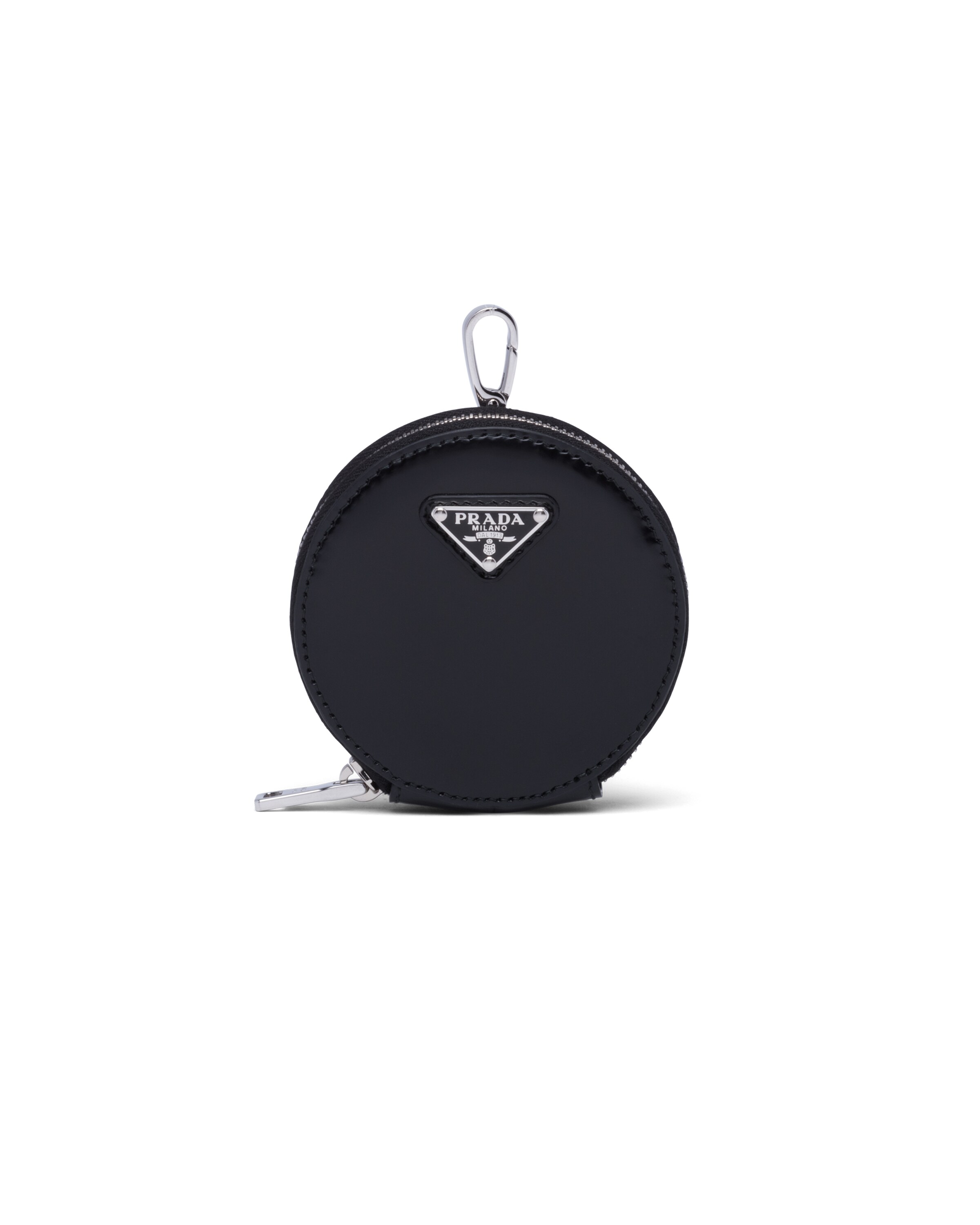 Black Brushed leather round mini-pouch | Prada
