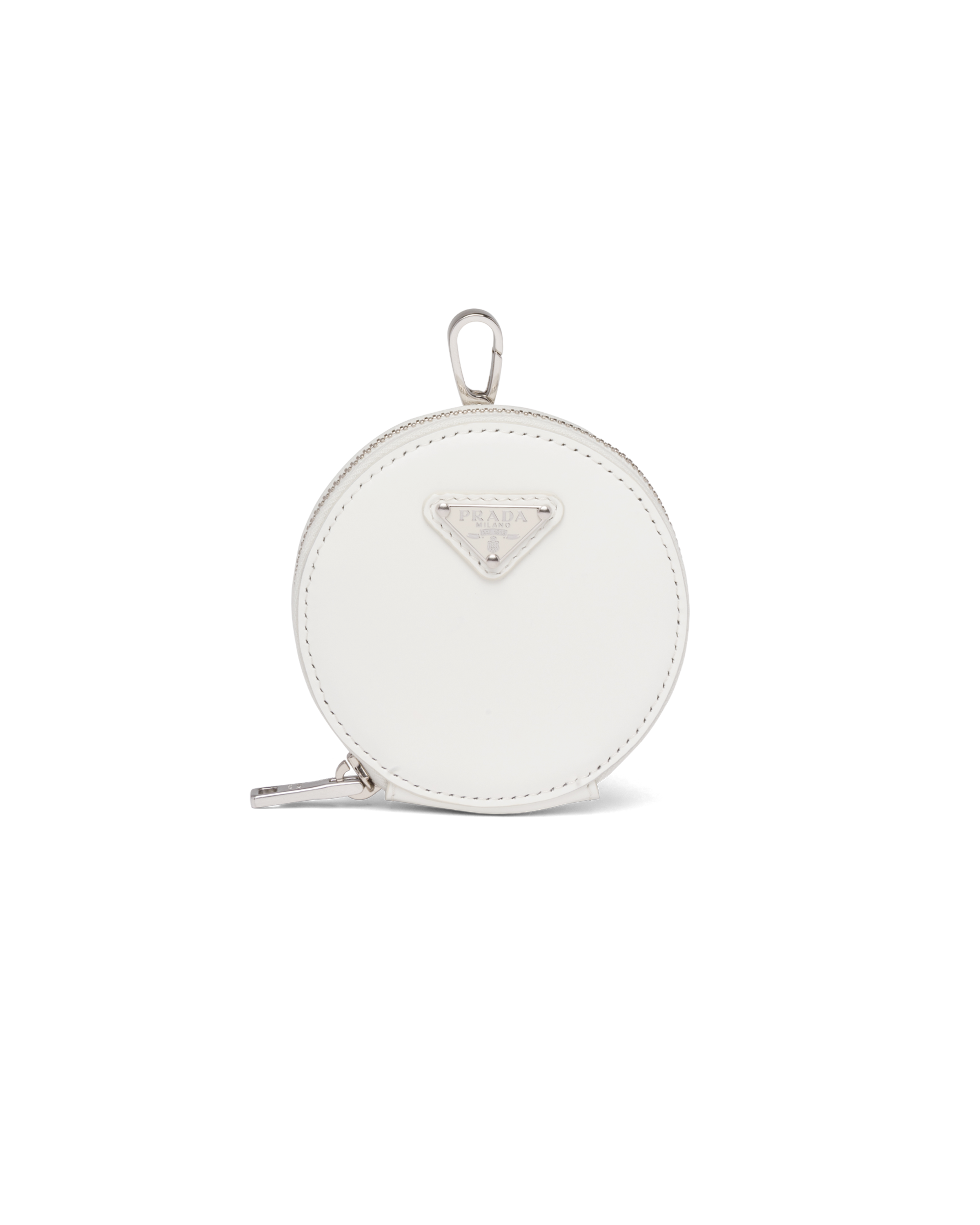 Prada Brushed Leather Round Mini-pouch In White | ModeSens