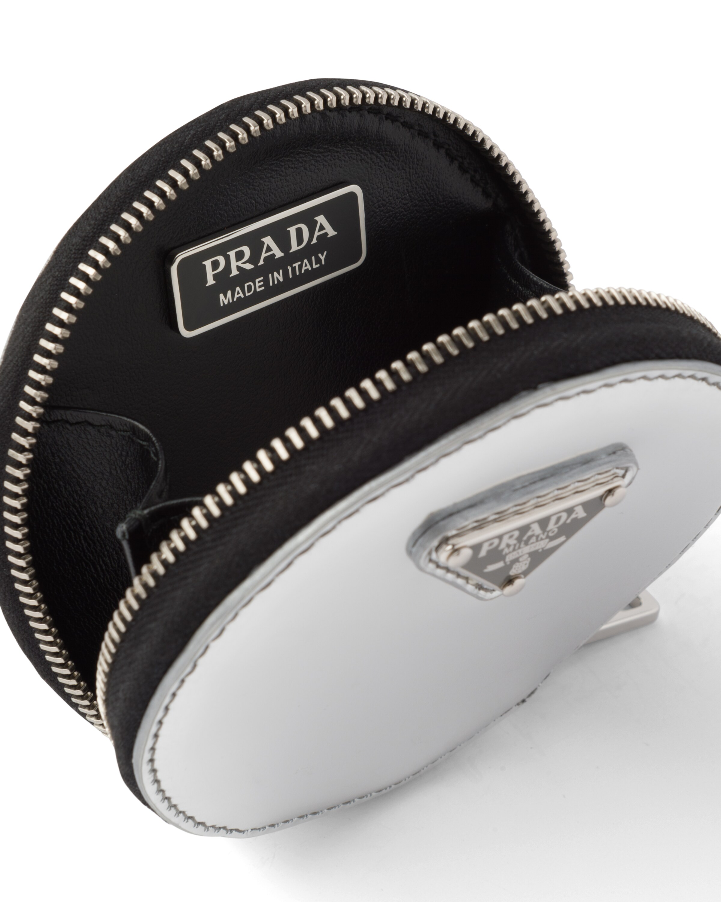 Silver Brushed leather round mini-pouch | Prada