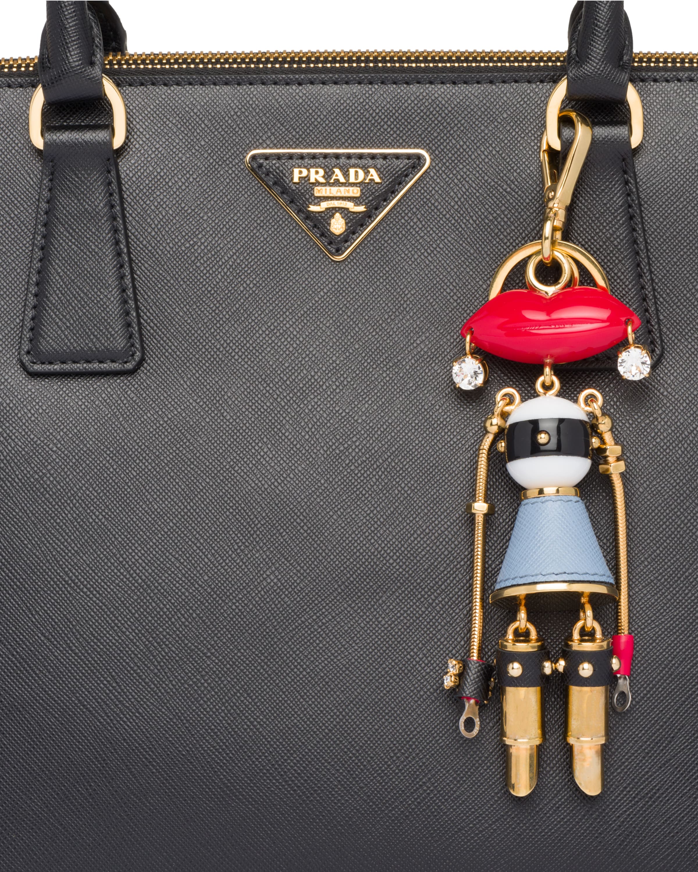 Astral Blue Saffiano Leather Robot Trick Keychain | Prada