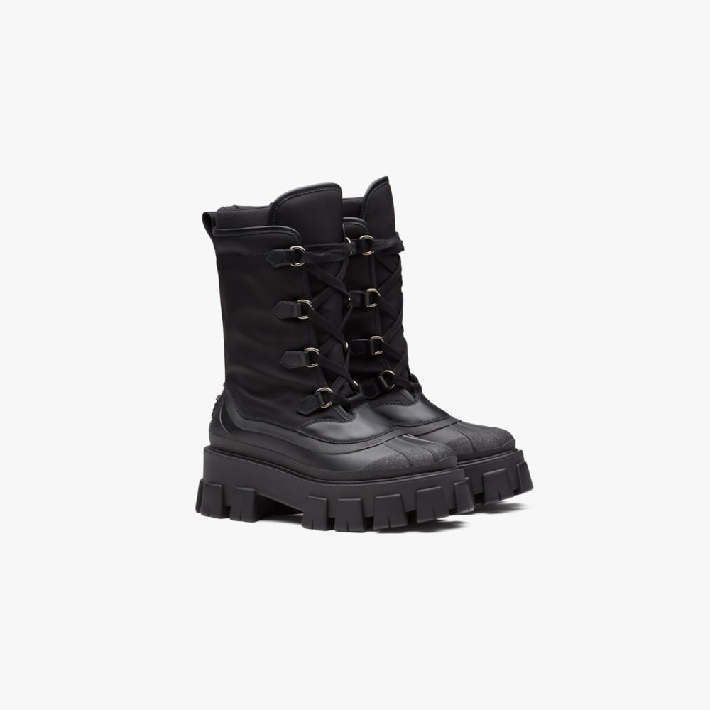 Black Monolith leather and nylon boots | Prada