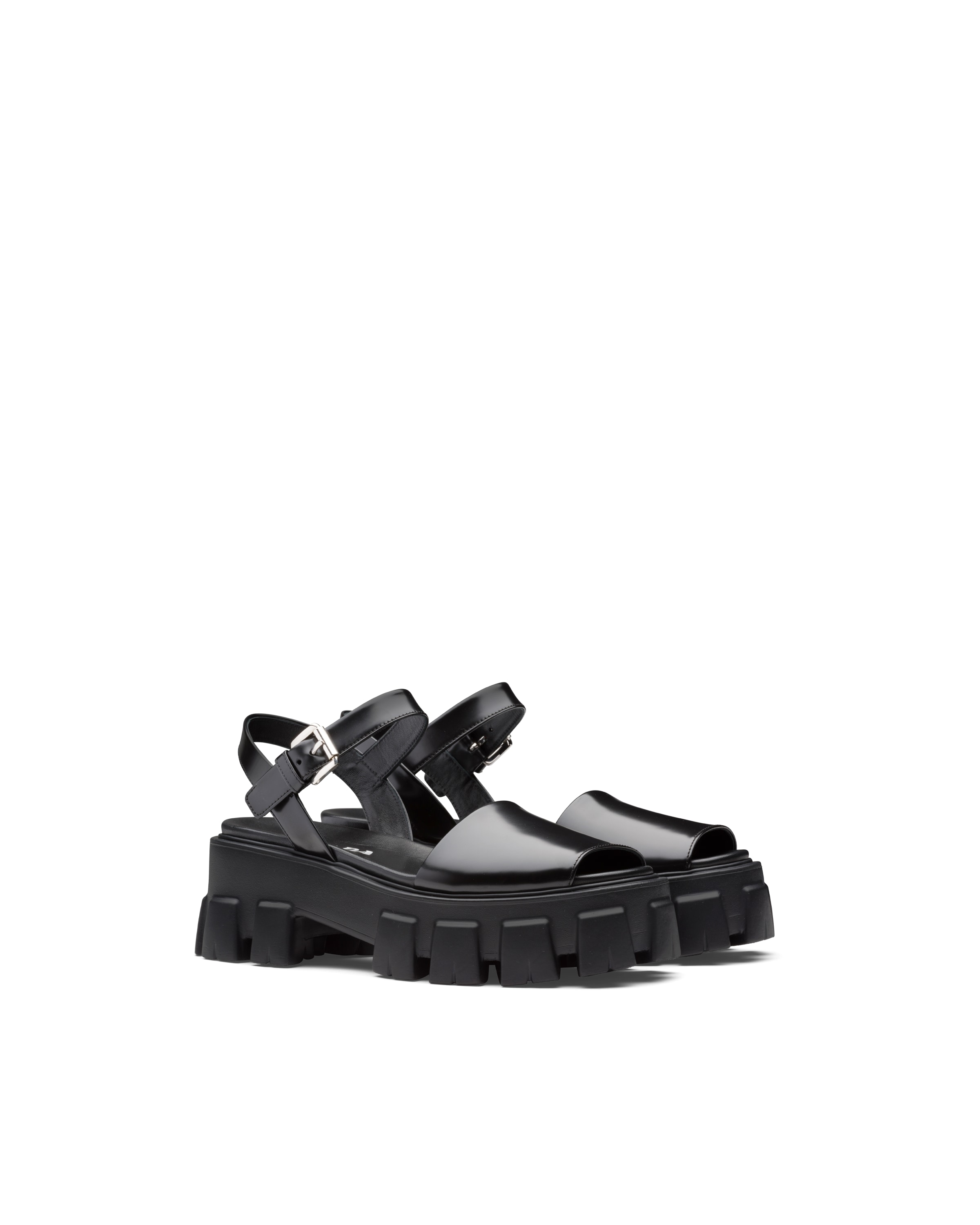 Black Monolith brushed leather sandals | Prada