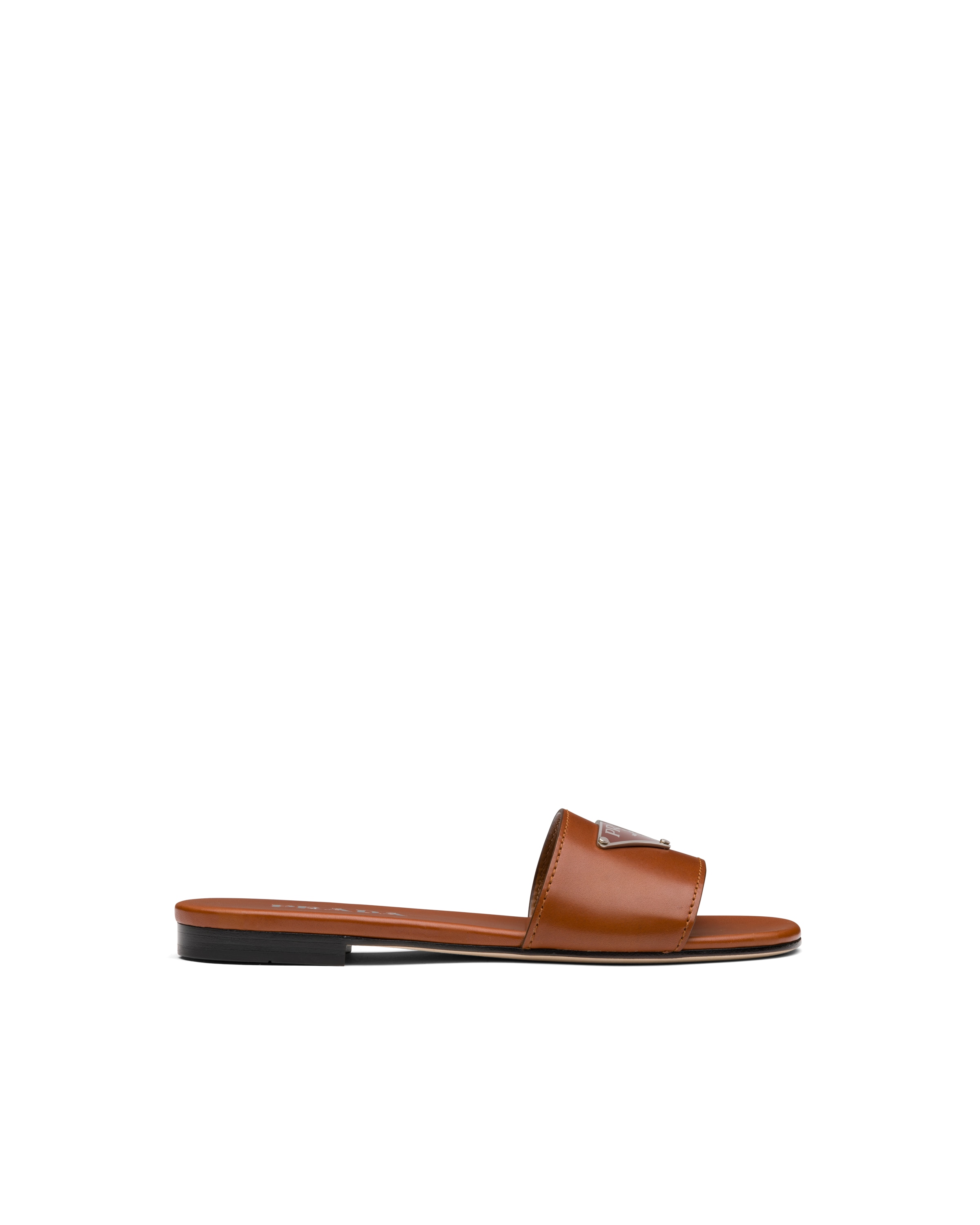 Cognac Leather slides | Prada