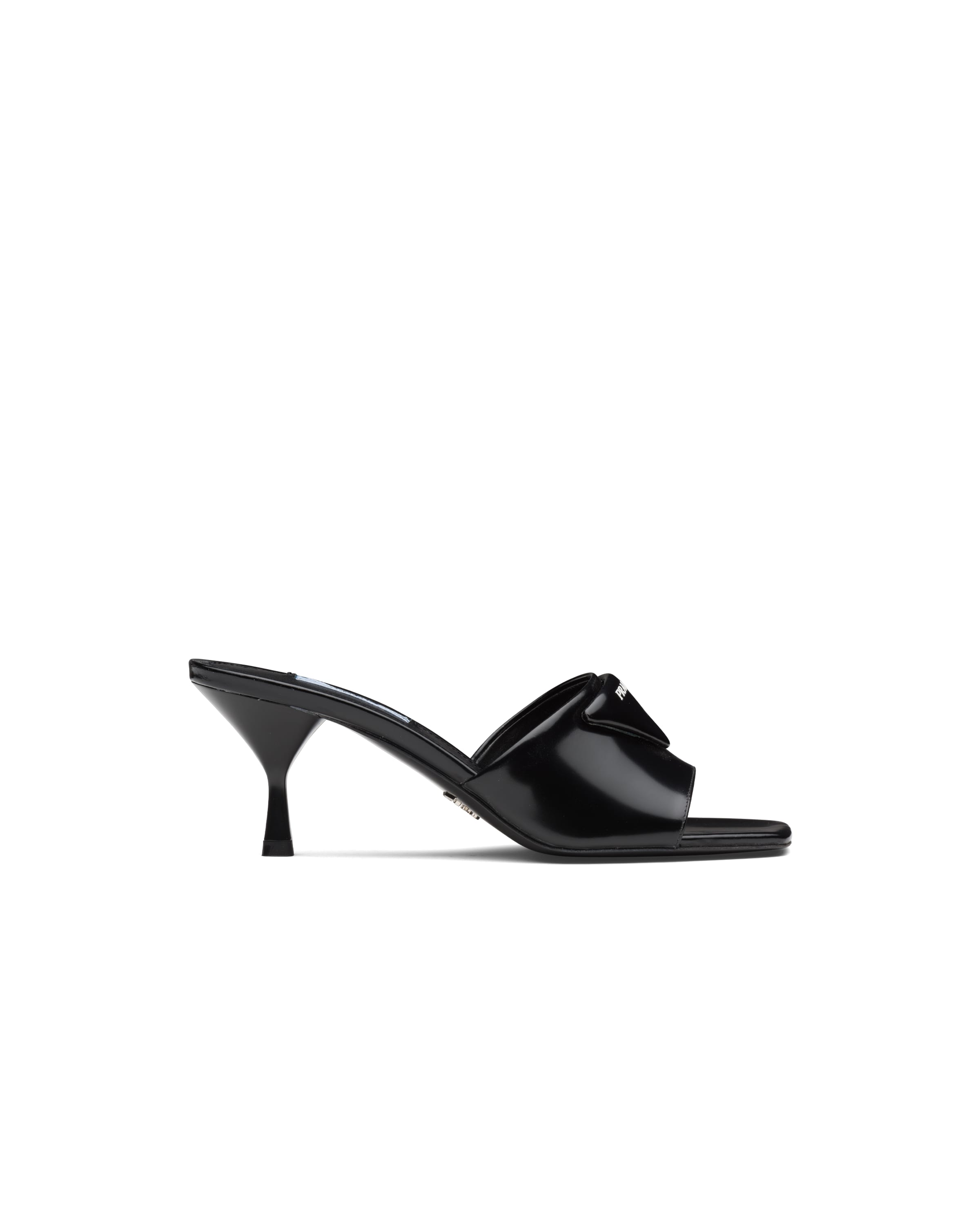 Black Brushed leather mid-heeled slides | Prada