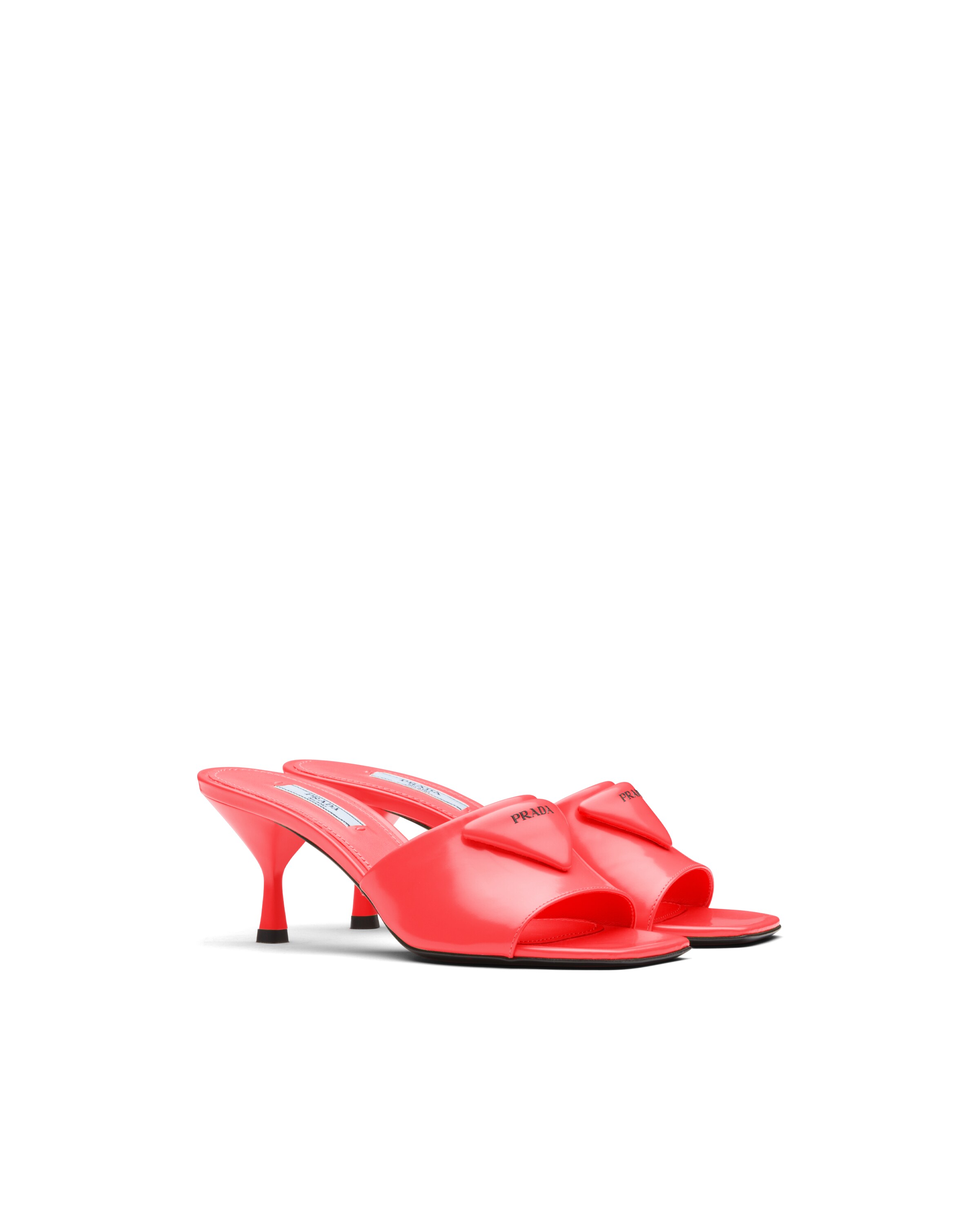 Coral Brushed leather mid-heeled slides | Prada