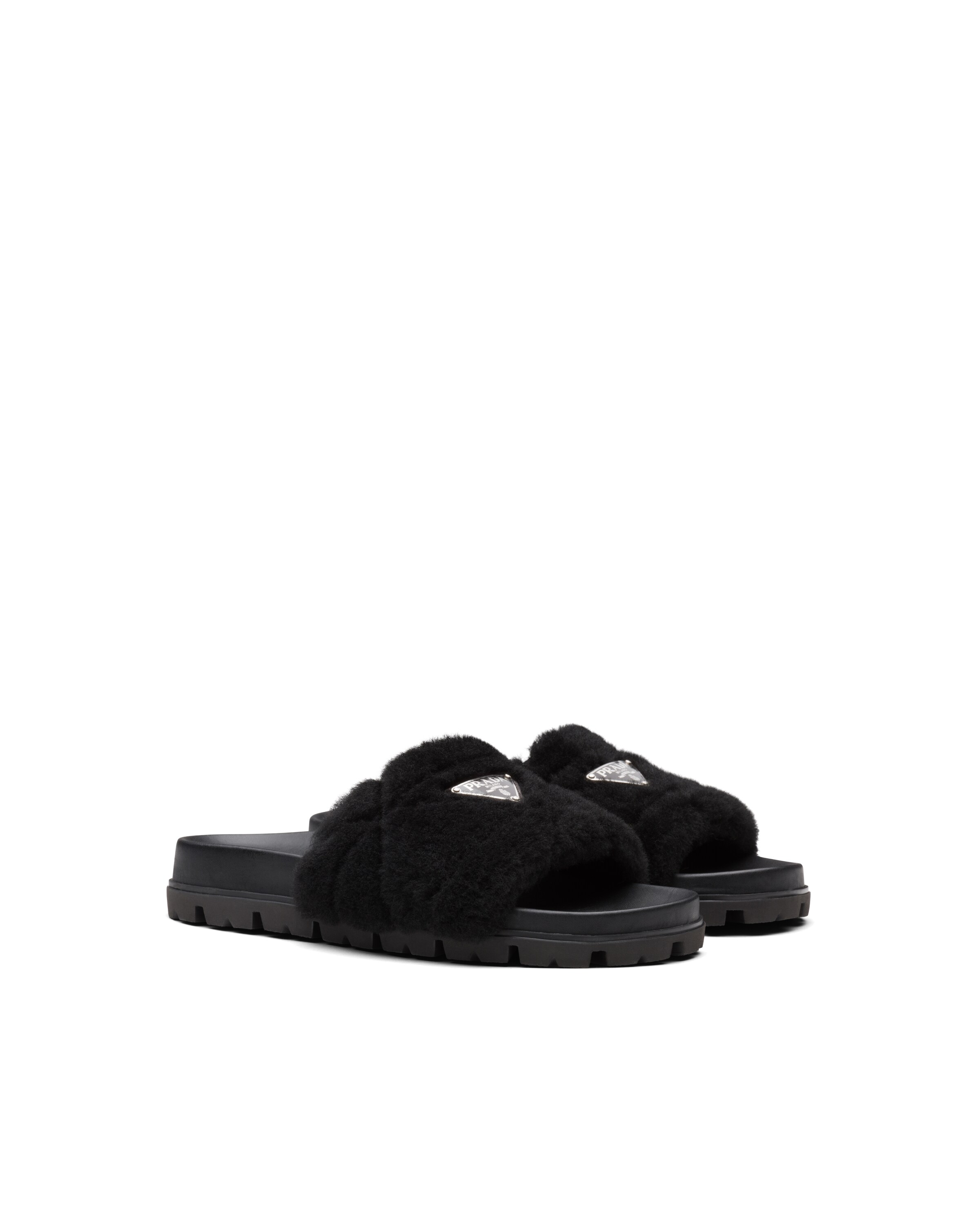 Black Shearling slides | Prada