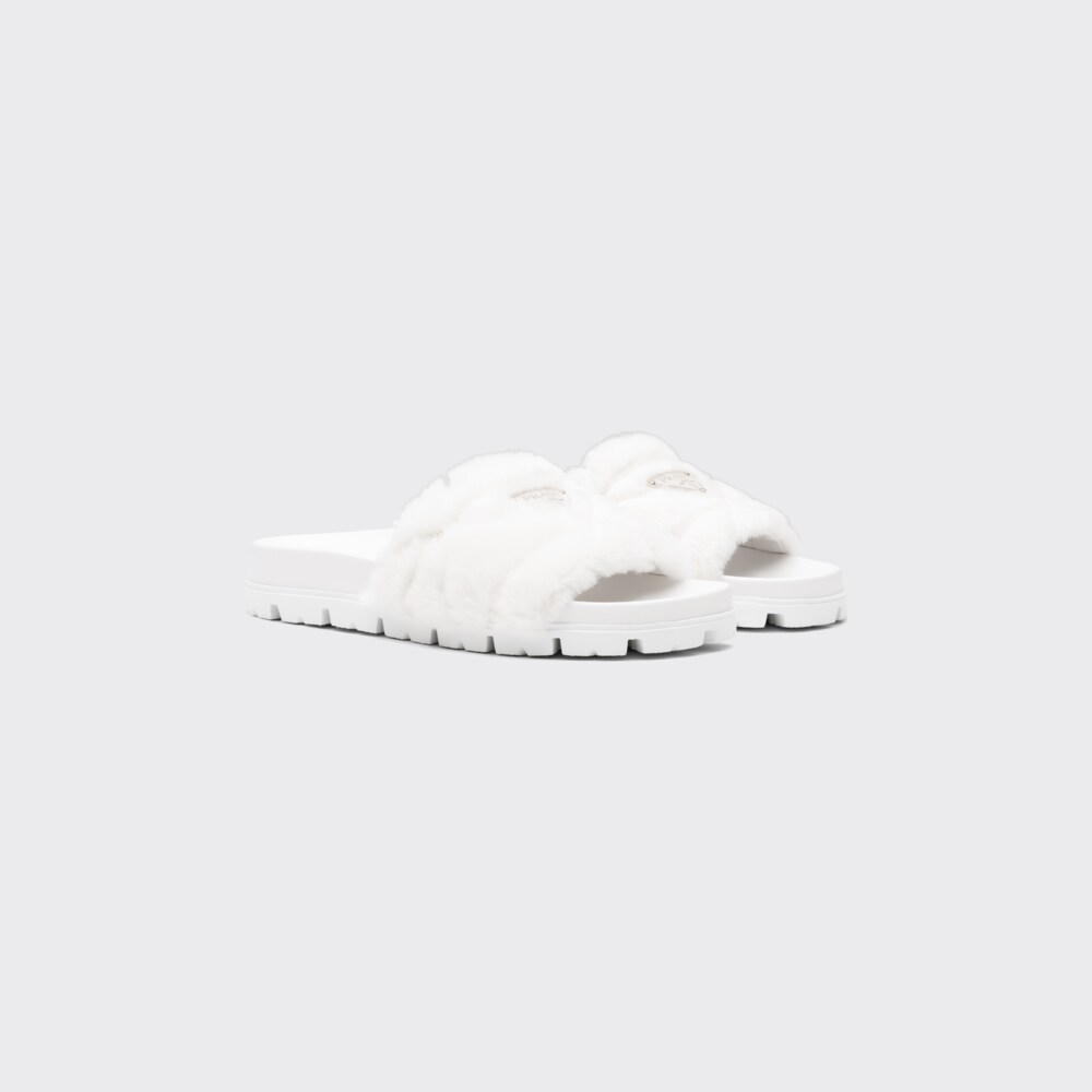 White Shearling slides | Prada