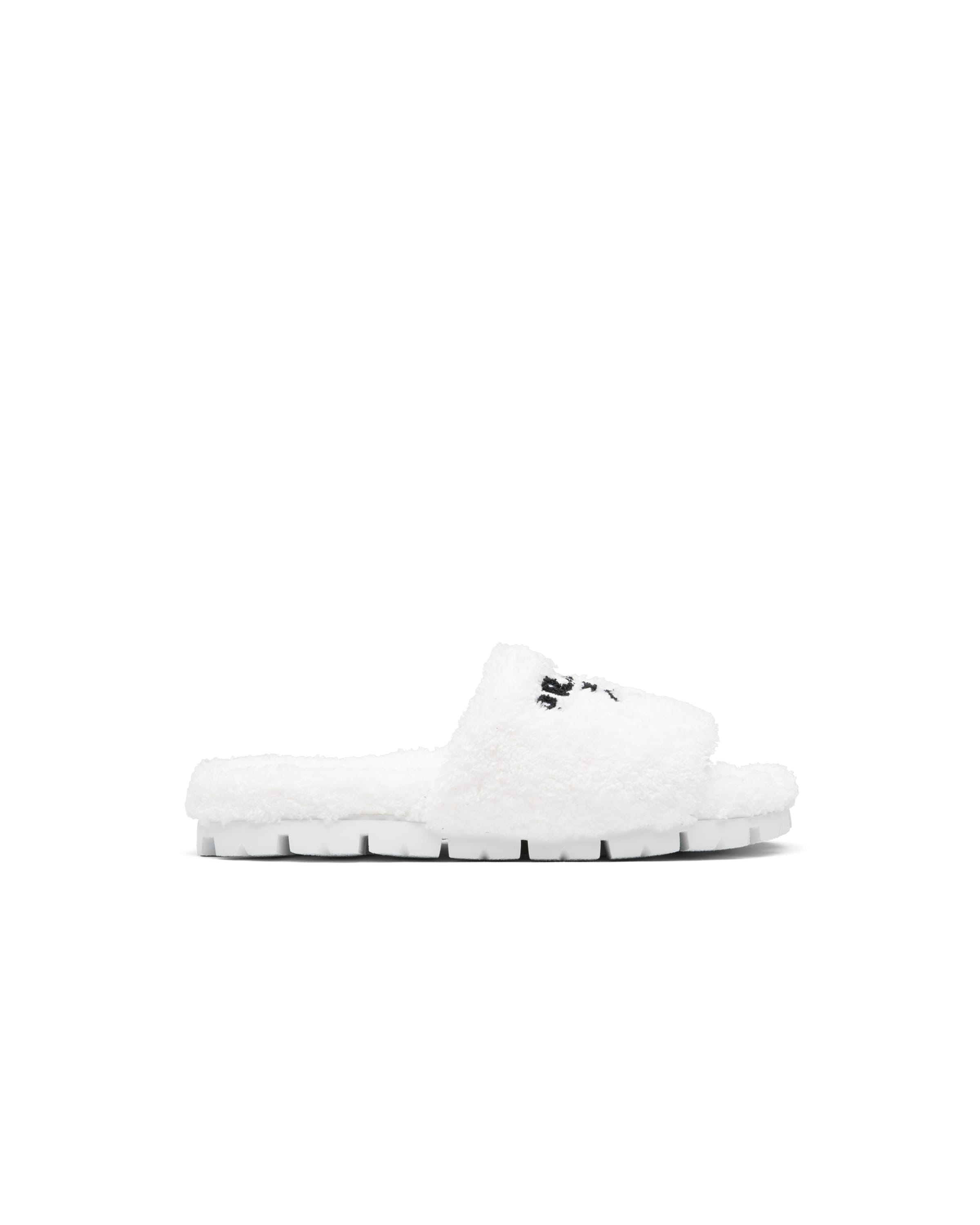 White/black Terry cloth slides | Prada