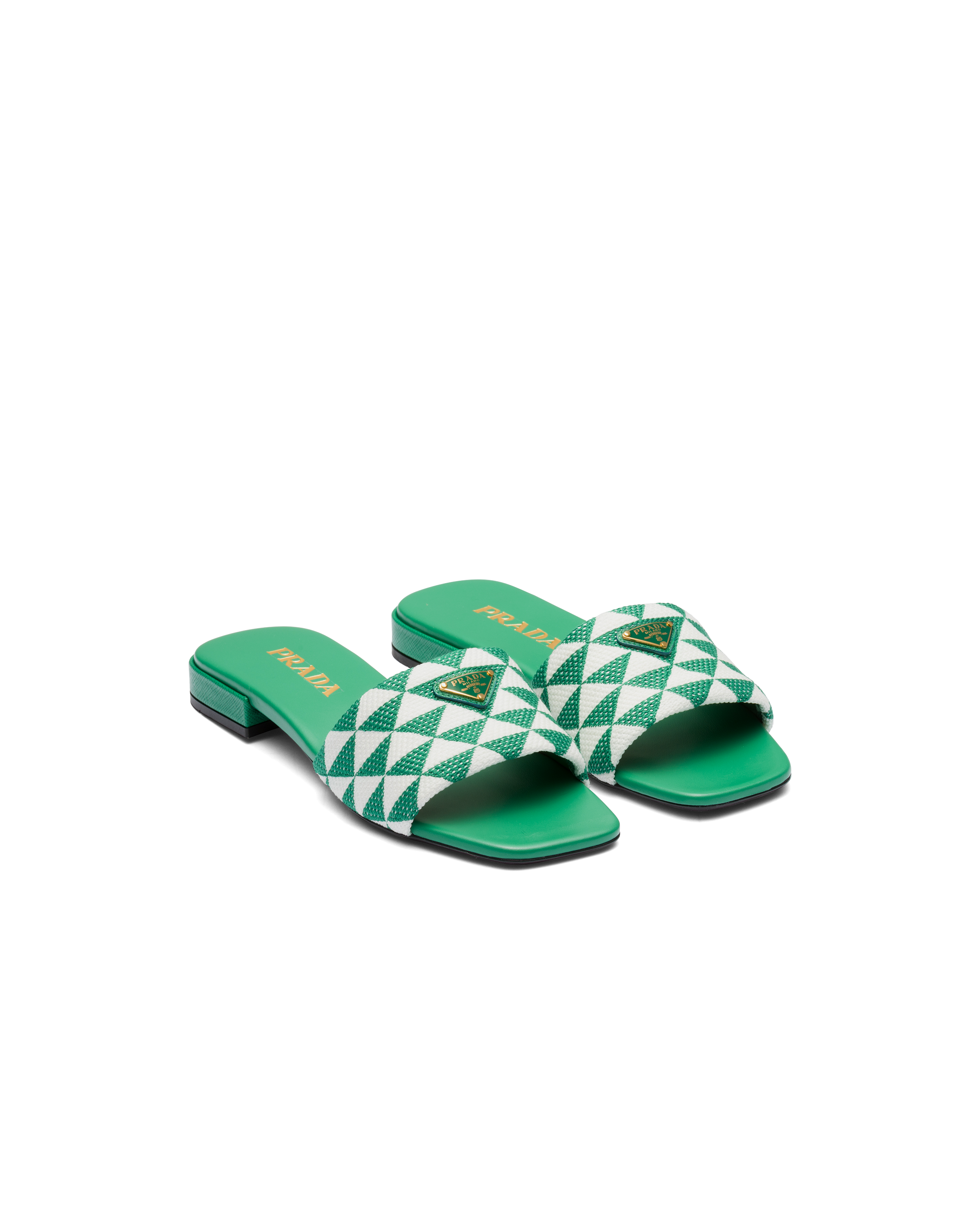 Prada Logo Slide Sandal In Green | ModeSens