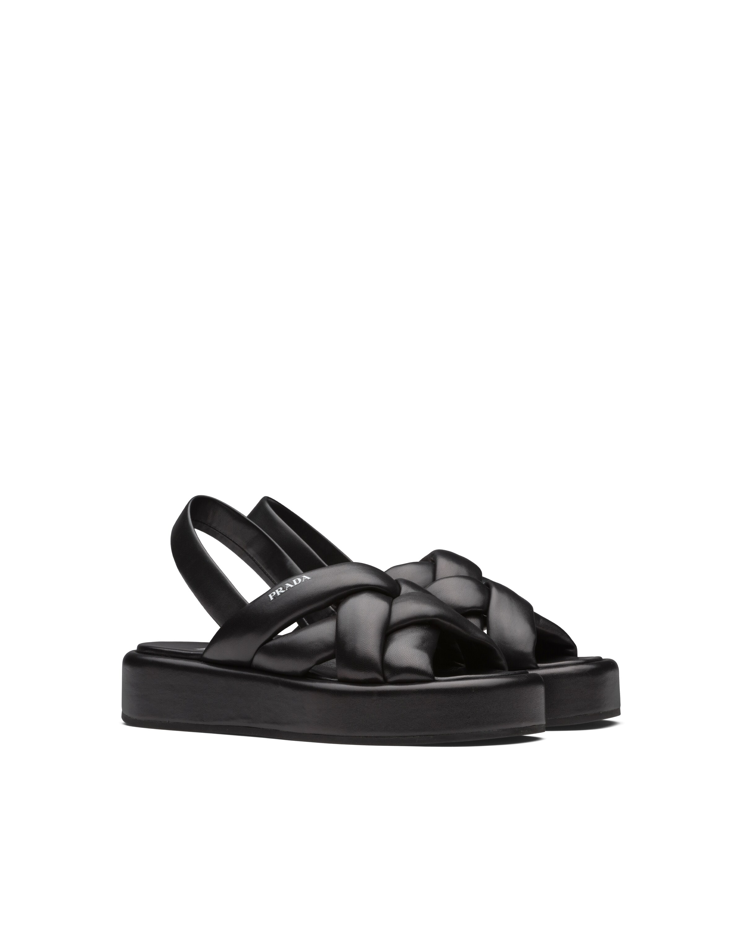 Black Nappa leather flatform sandals | Prada