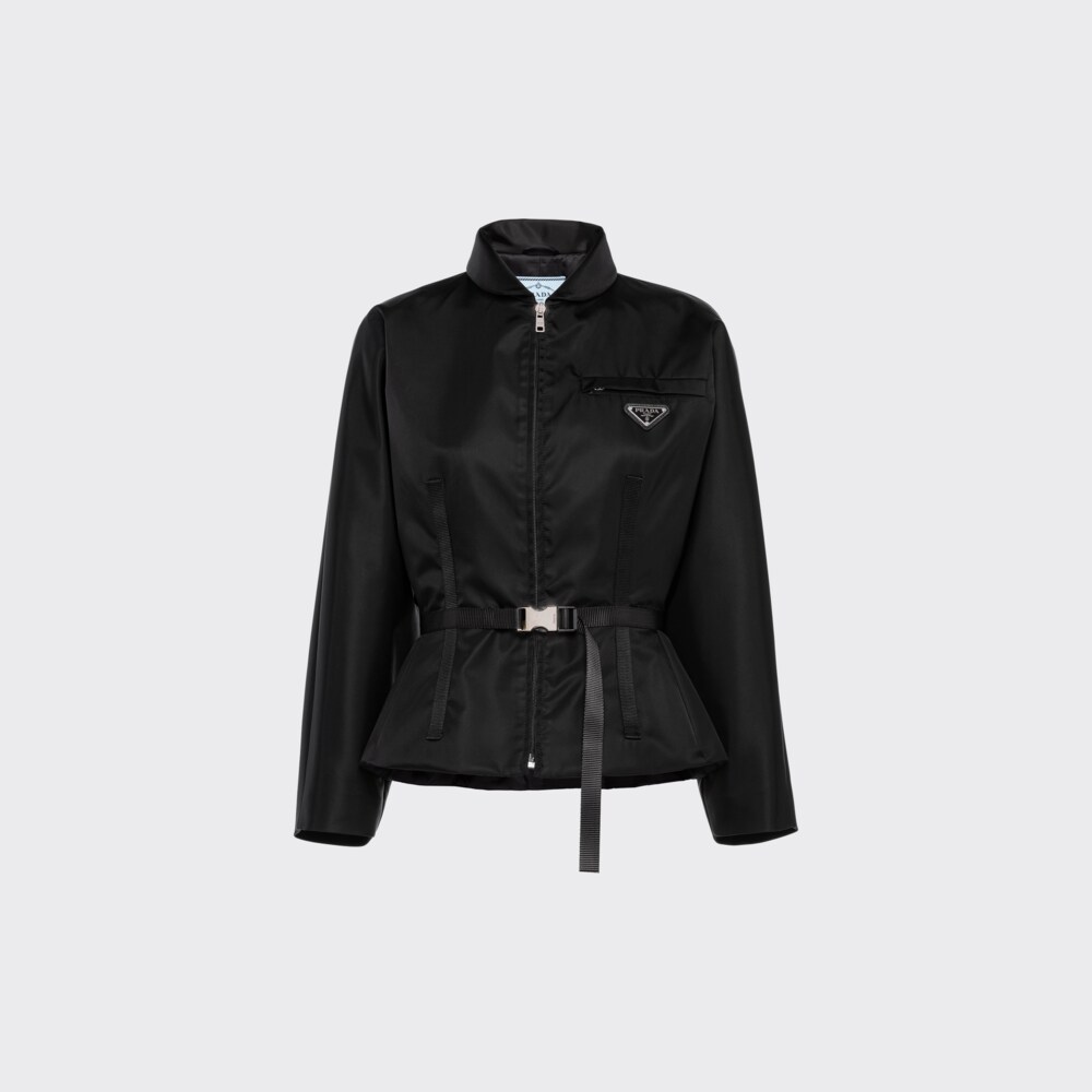 Black Re-Nylon Gabardine belted jacket | Prada