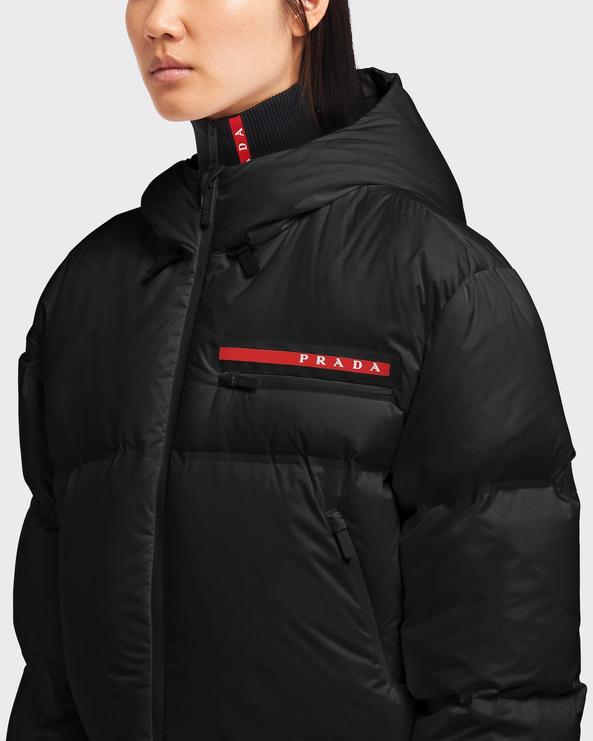 Black Light Polyester Hooded Puffer Jacket | PRADA
