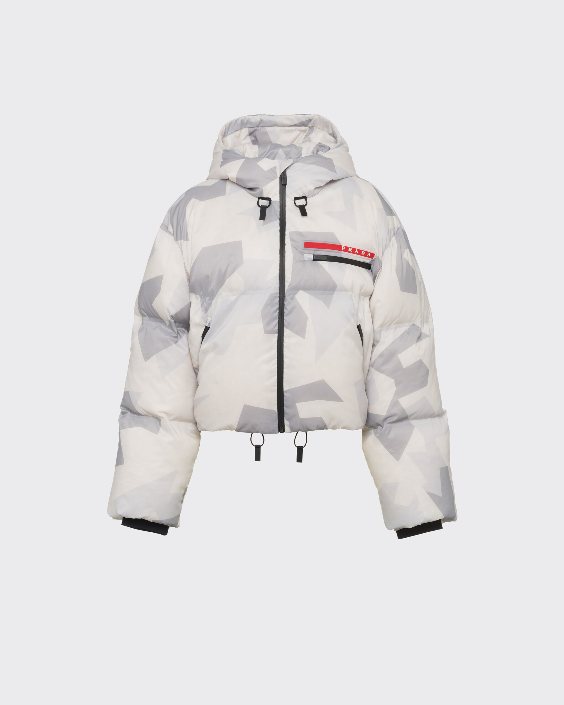 Marble Gray Cropped Camouflage Print Re-nylon Puffer Jacket | PRADA