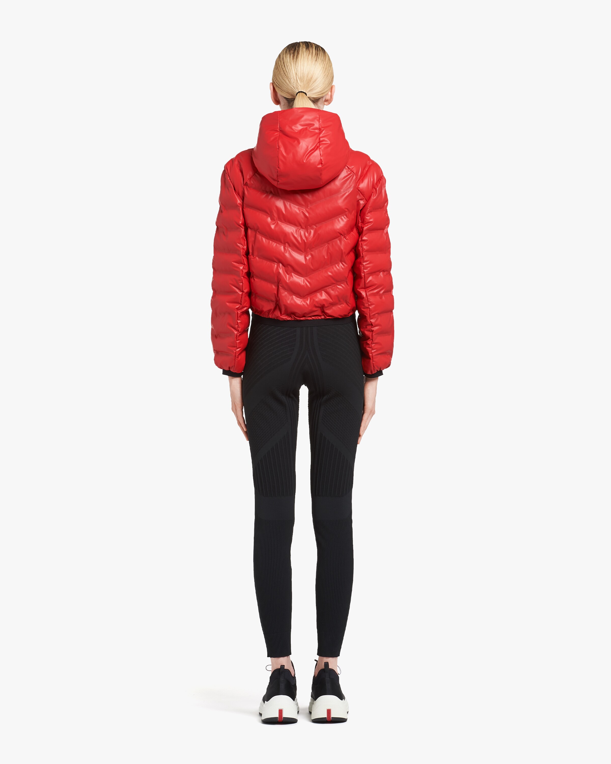 Lacquer Red Light Nylon hooded puffer jacket | Prada