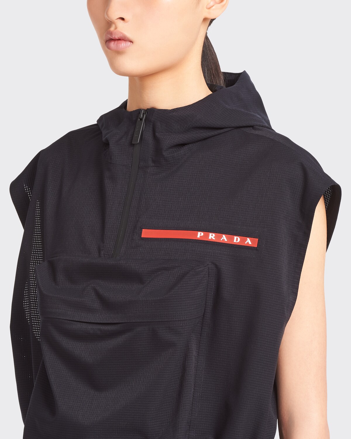 Black Light Bi-stretch Cropped Hooded Vest | PRADA