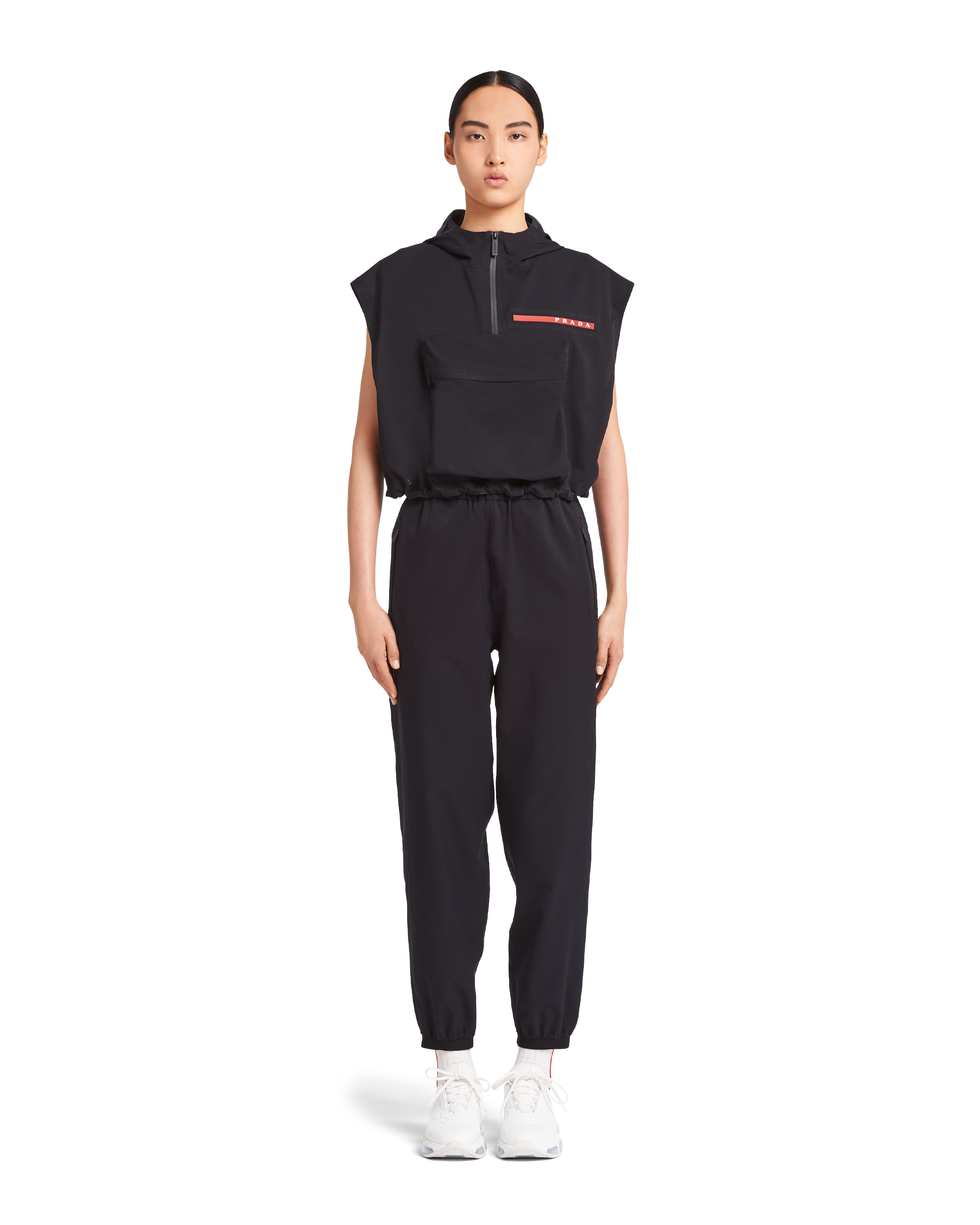 Black Light Bi-Stretch cropped hooded vest | Prada