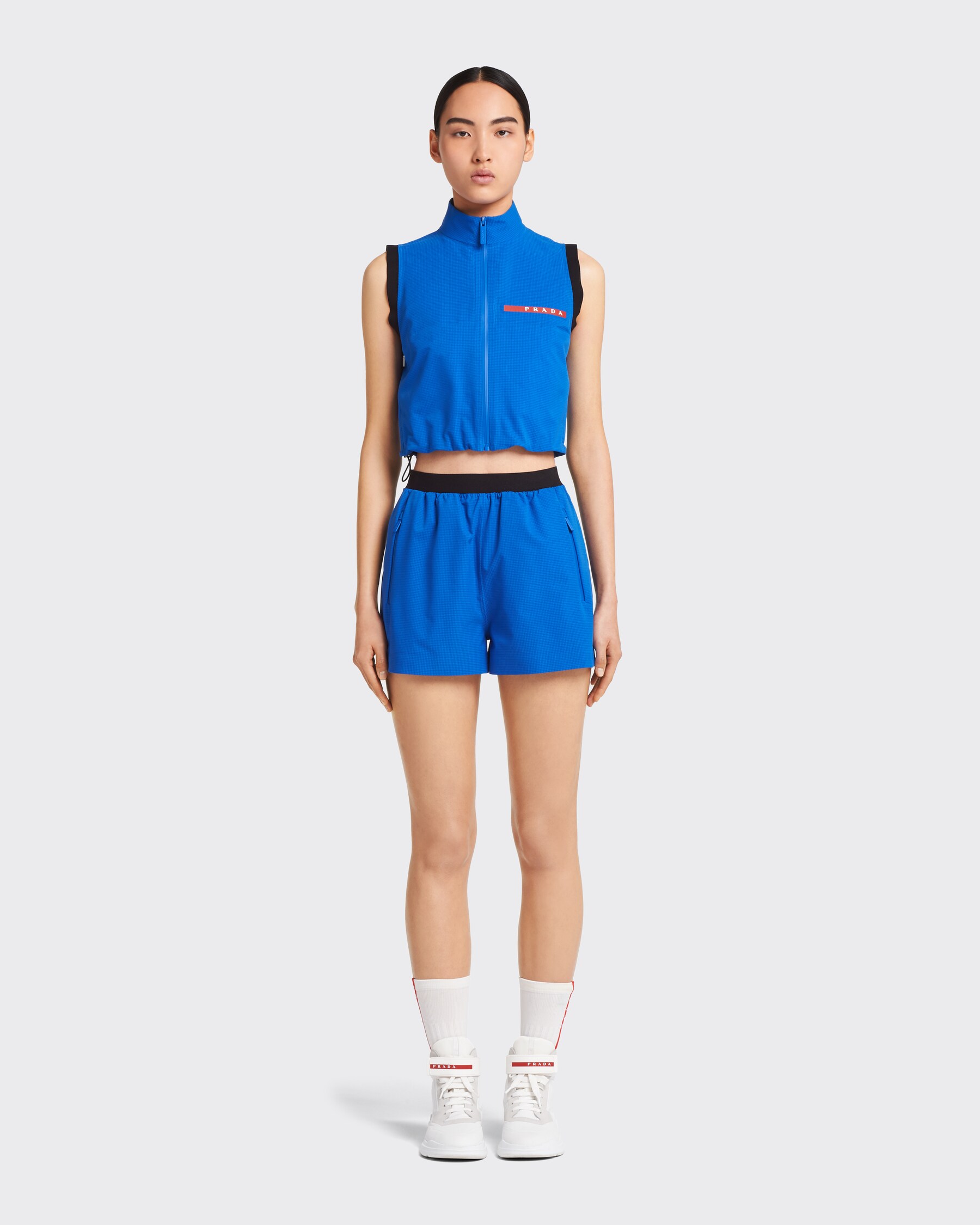 Cobalt Blue Light Bi-stretch Cropped Vest | PRADA