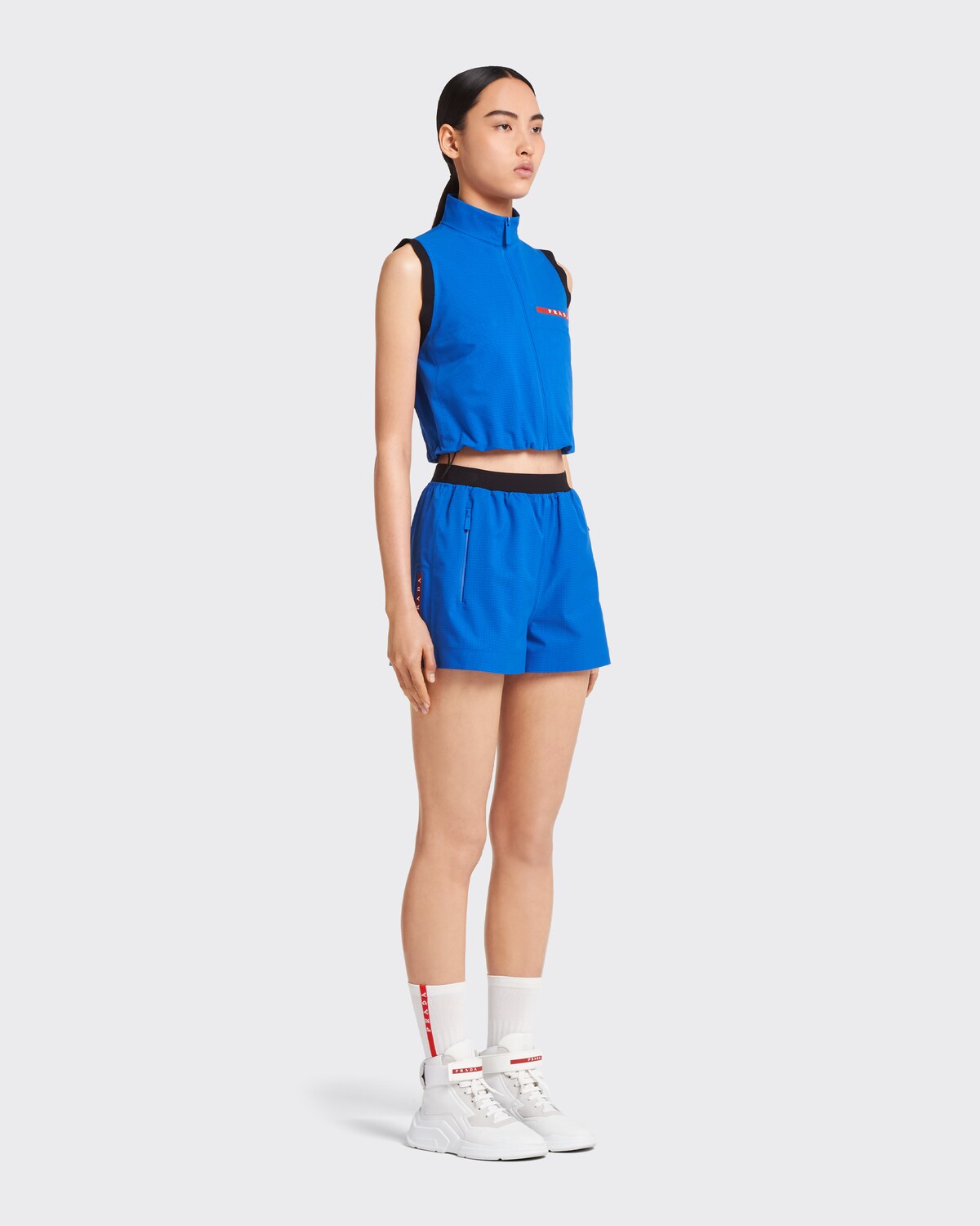 Cobalt Blue Light Bi-stretch Cropped Vest | PRADA