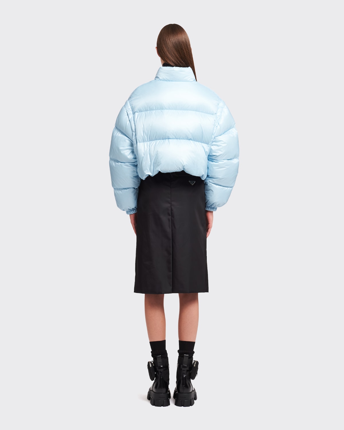 Light Blue Re-nylon Cropped Convertible Down Jacket | PRADA