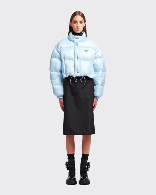 Navy Re-Nylon cropped convertible down jacket | Prada