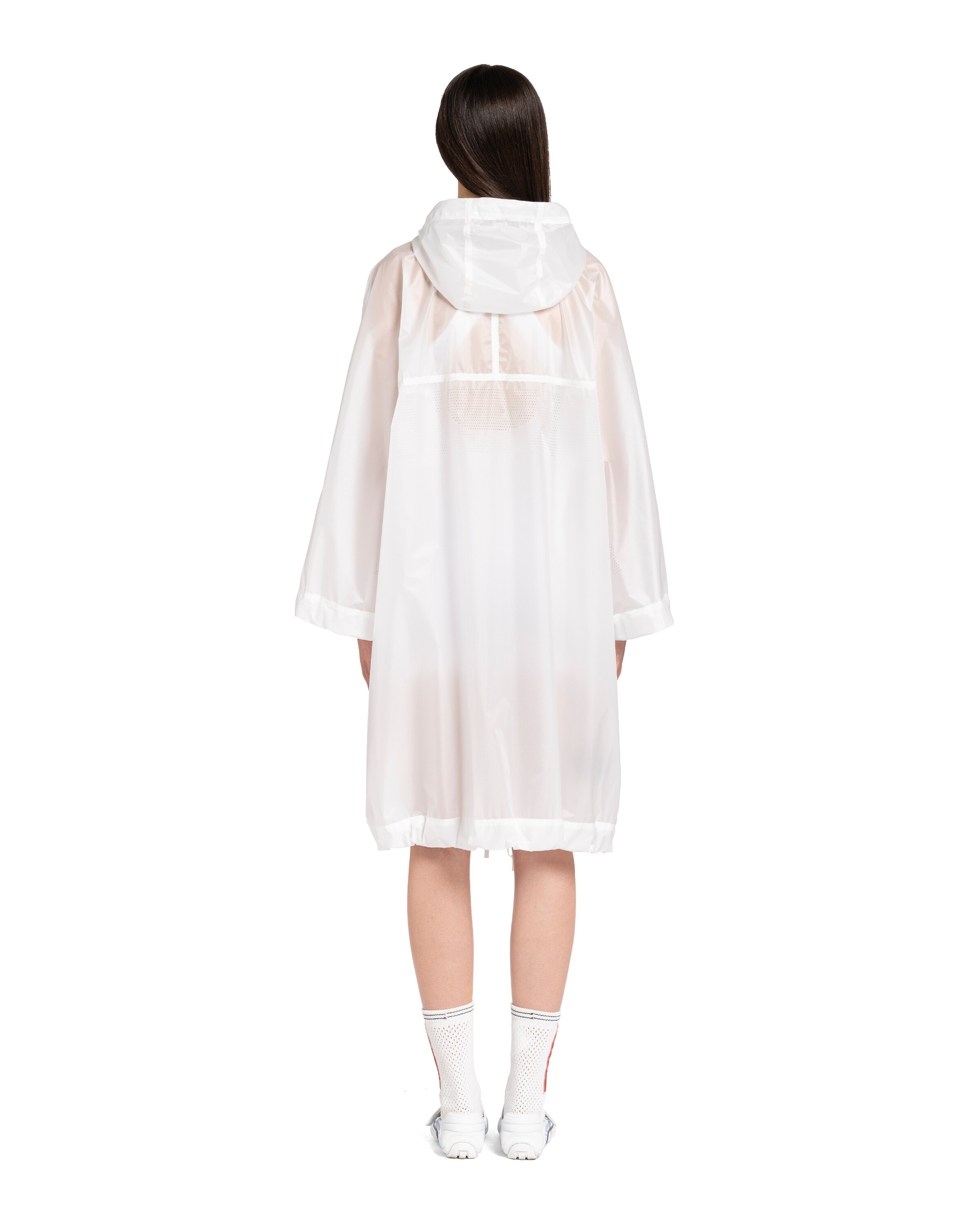 White Ripstop hooded raincoat | Prada
